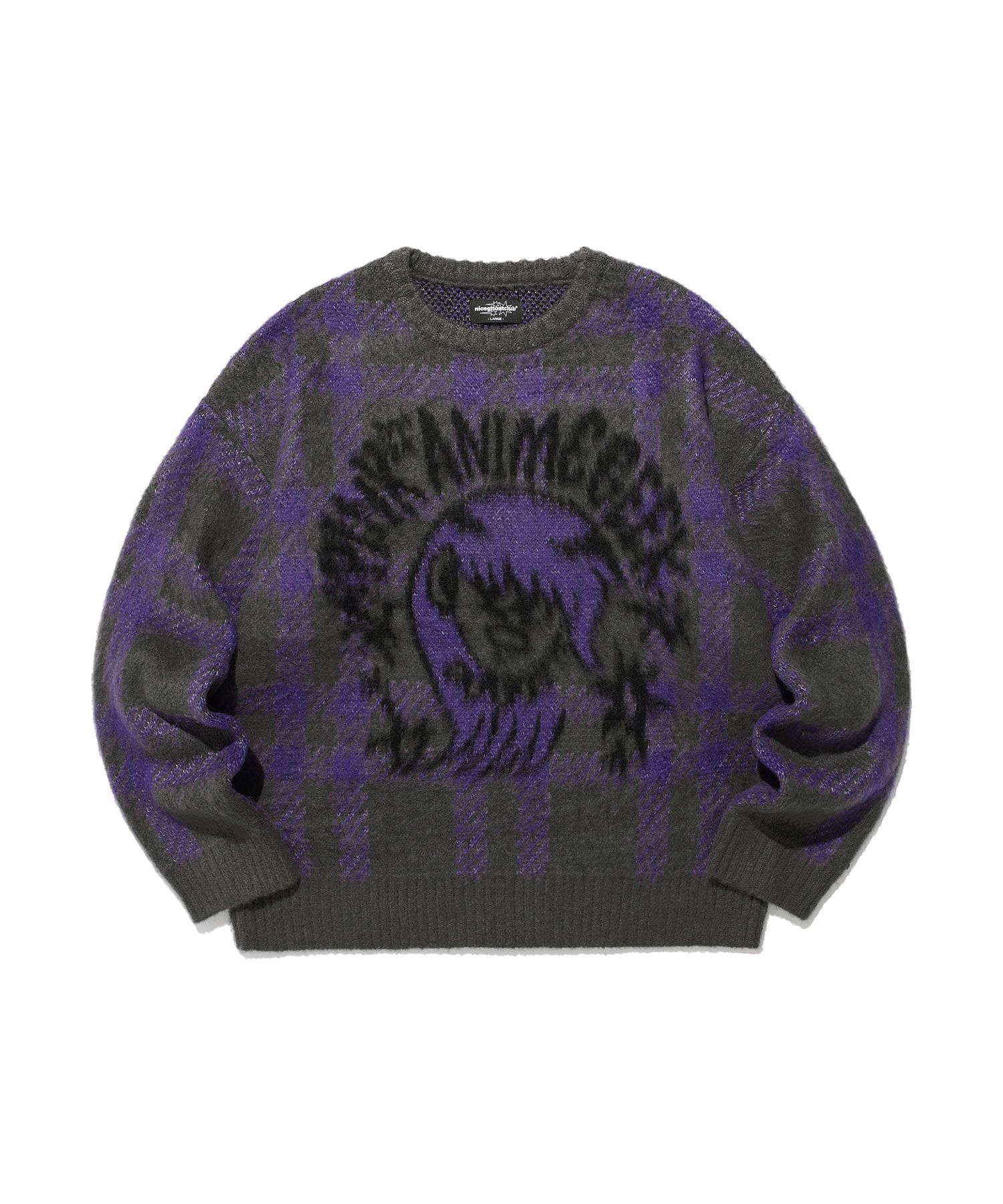 MUSINSA | NICE GHOST CLUB ANIME BRUSH CHECK KNIT_PURPLE(NG2EFUK601A)