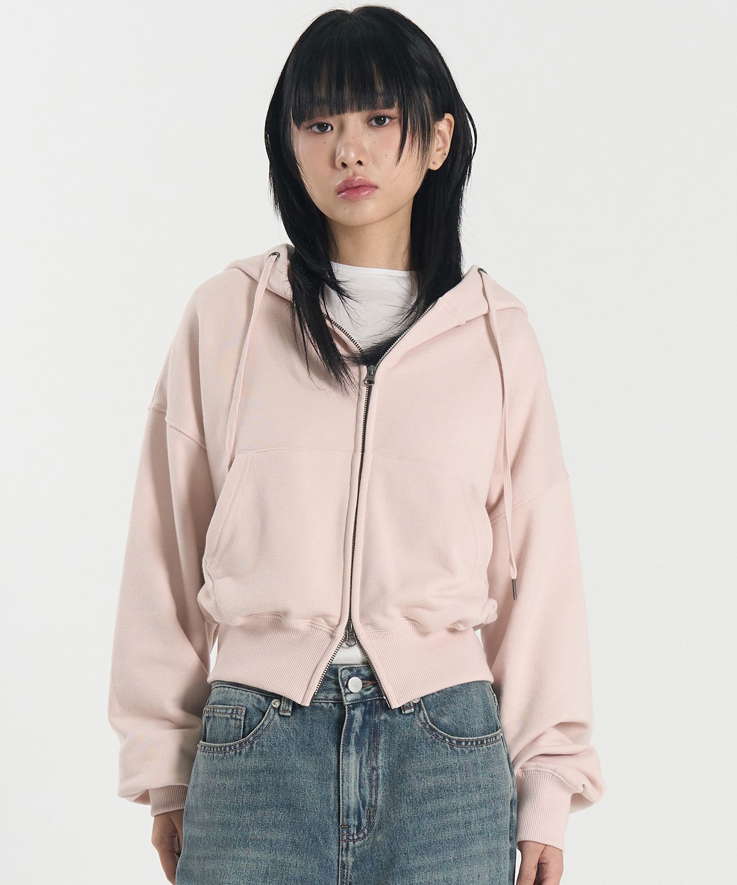 MUSINSA | TOFFEE 2WAY Crop Sweat Hoodie (MUTE PINK)