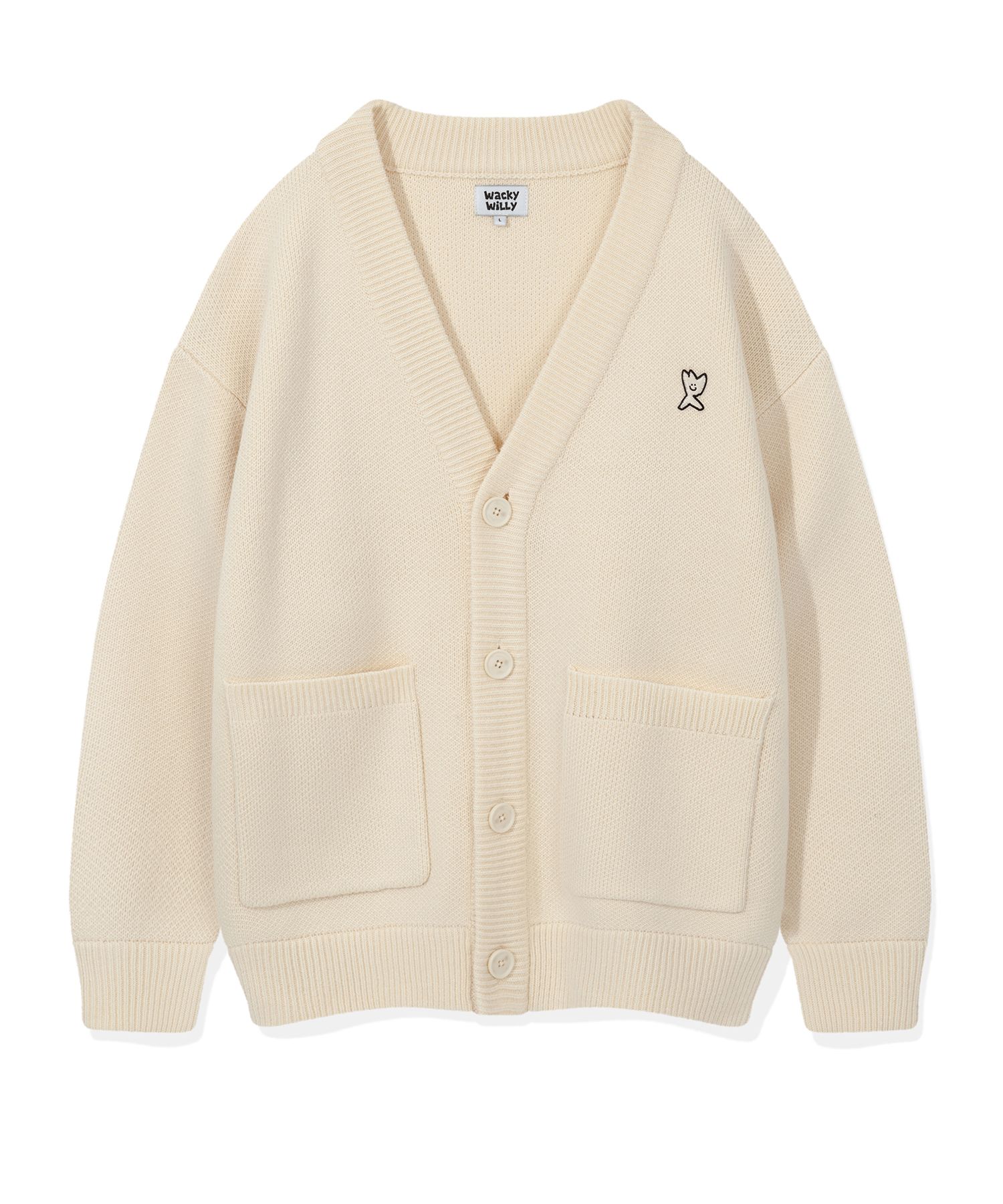 MUSINSA | WACKY WILLY Basic V-neck Cardigan Cream