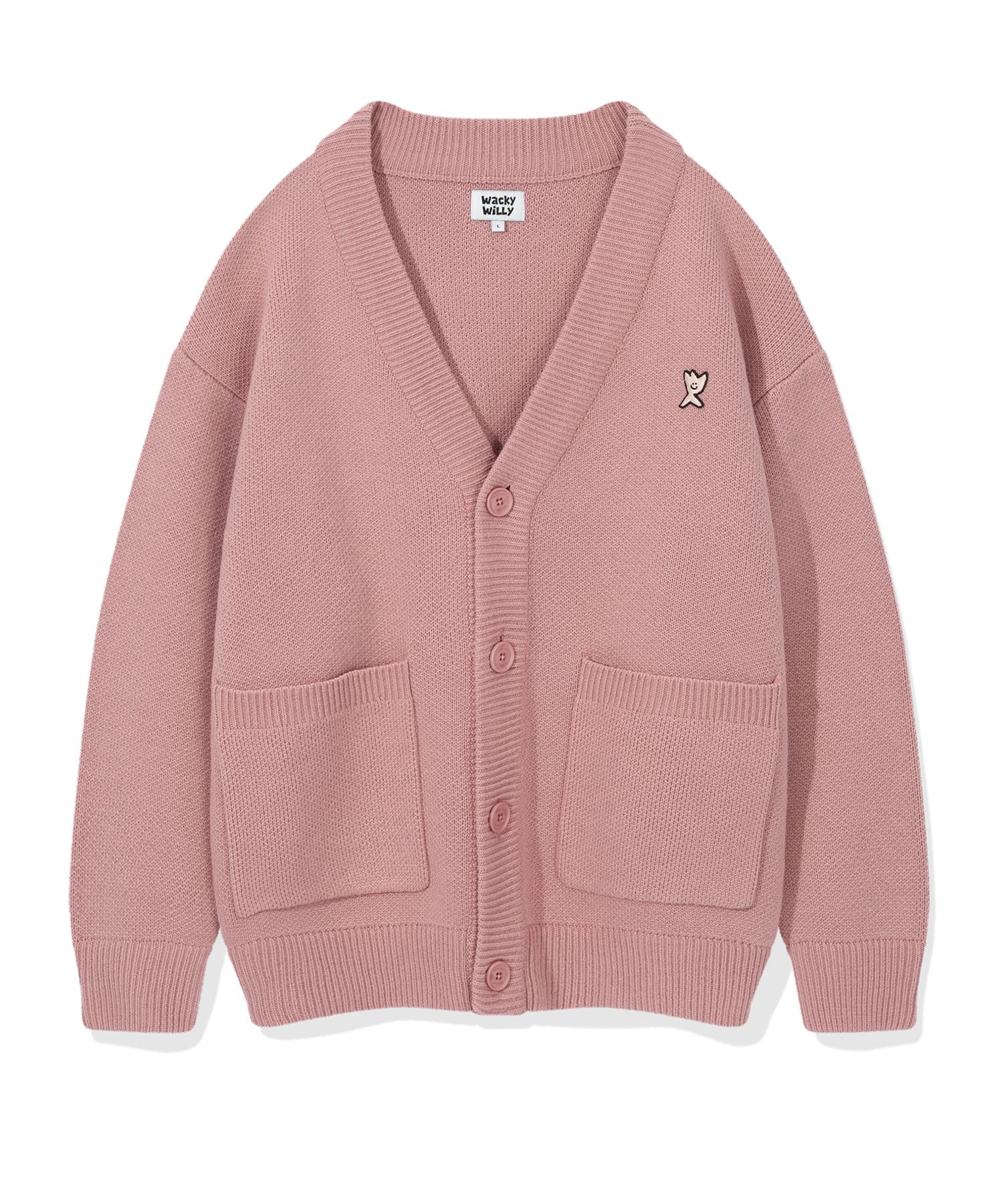 MUSINSA | WACKY WILLY Basic V-neck Cardigan Pink