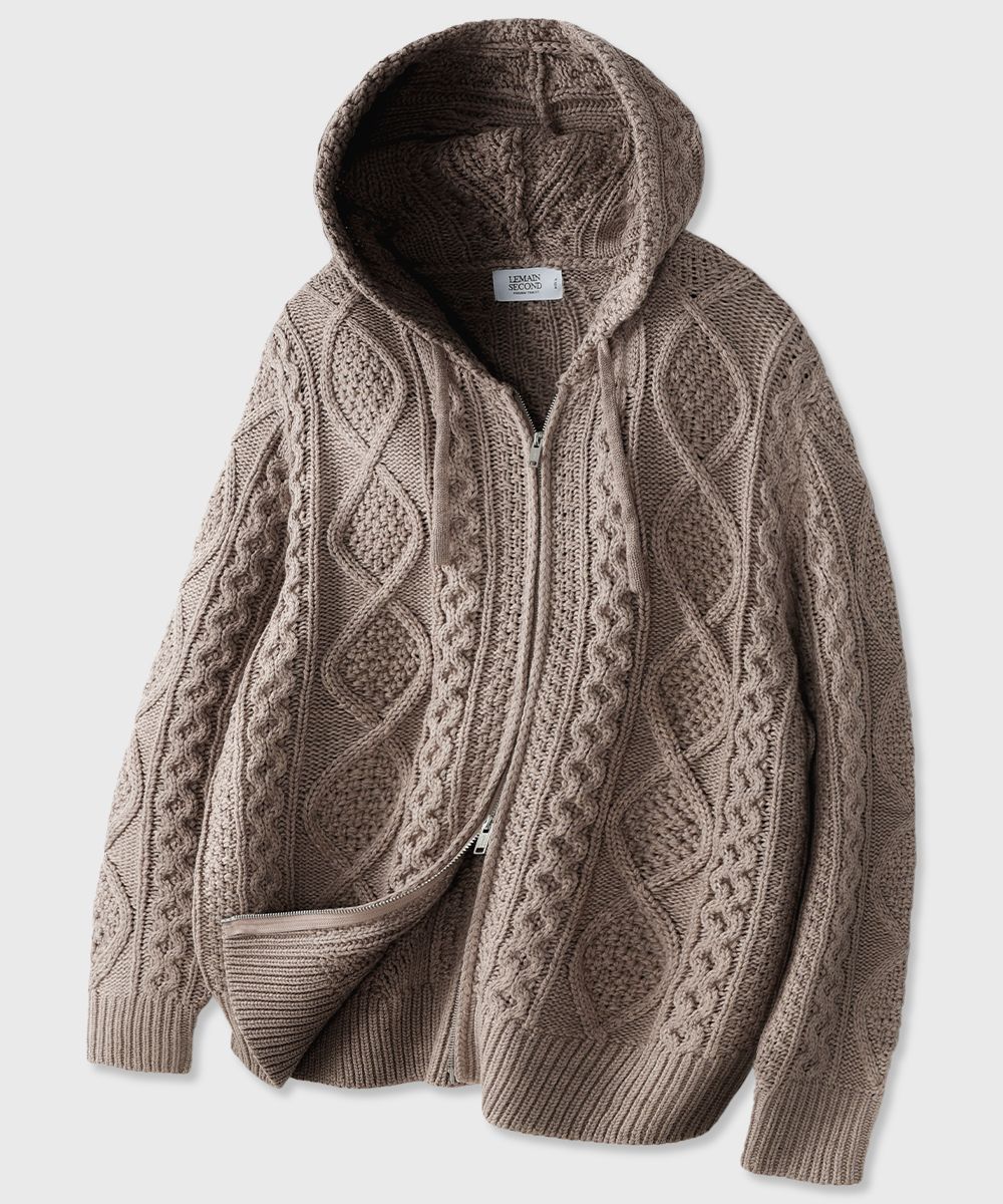 MUSINSA | LEMAIN SECOND 2WAY_Aran Washable Overfit Cable Hood Zip-up ...