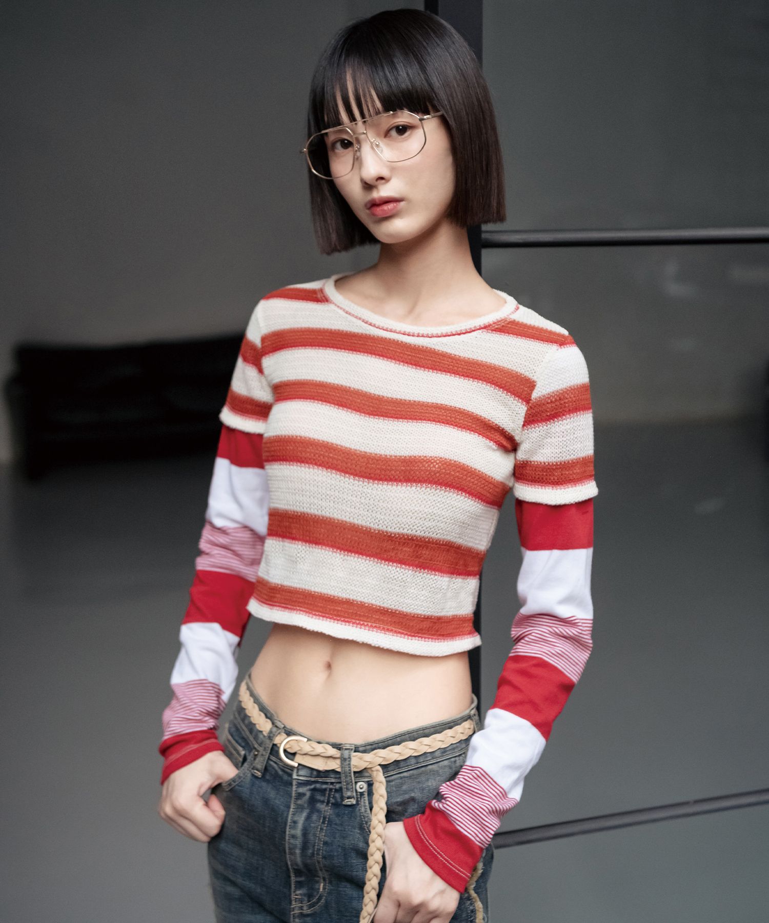 MUSINSA公式 | HIGH SCHOOL DISCO Stripe Mix Long Sleeve_Red