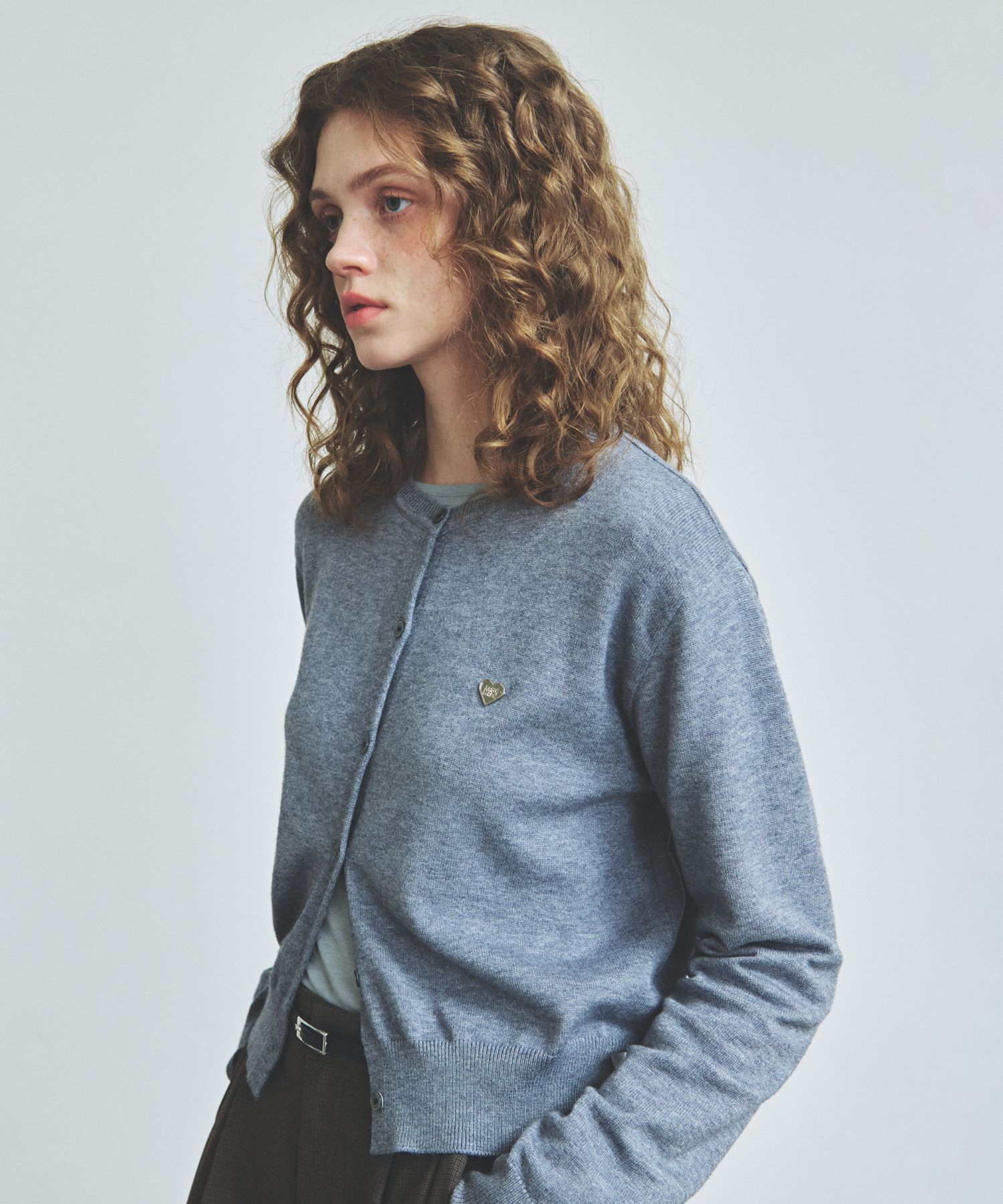 MUSINSA | KNITTED (W) Basic Essential Washable Round Cardigan GREY