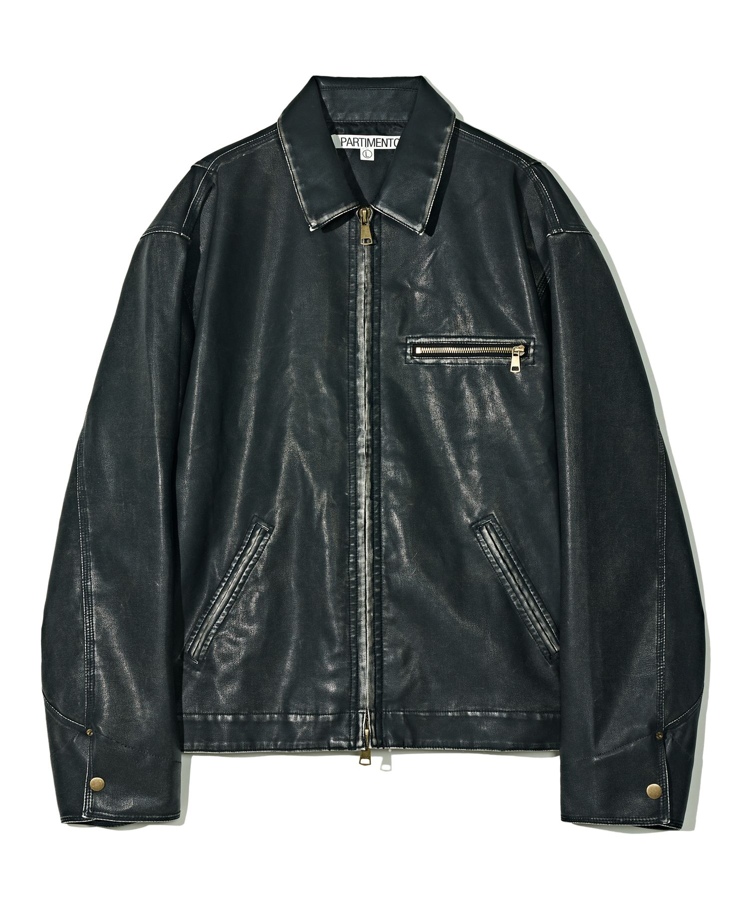 MUSINSA | PARTIMENTO VTG Washed Leather Work Jacket Black