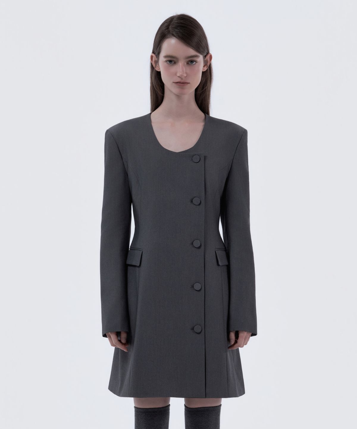 마우솔레움(MAU SOLEUM) Jenn Round Neck Suit Jacket Dress - Grey - 사이즈 & 후기 | 무신사