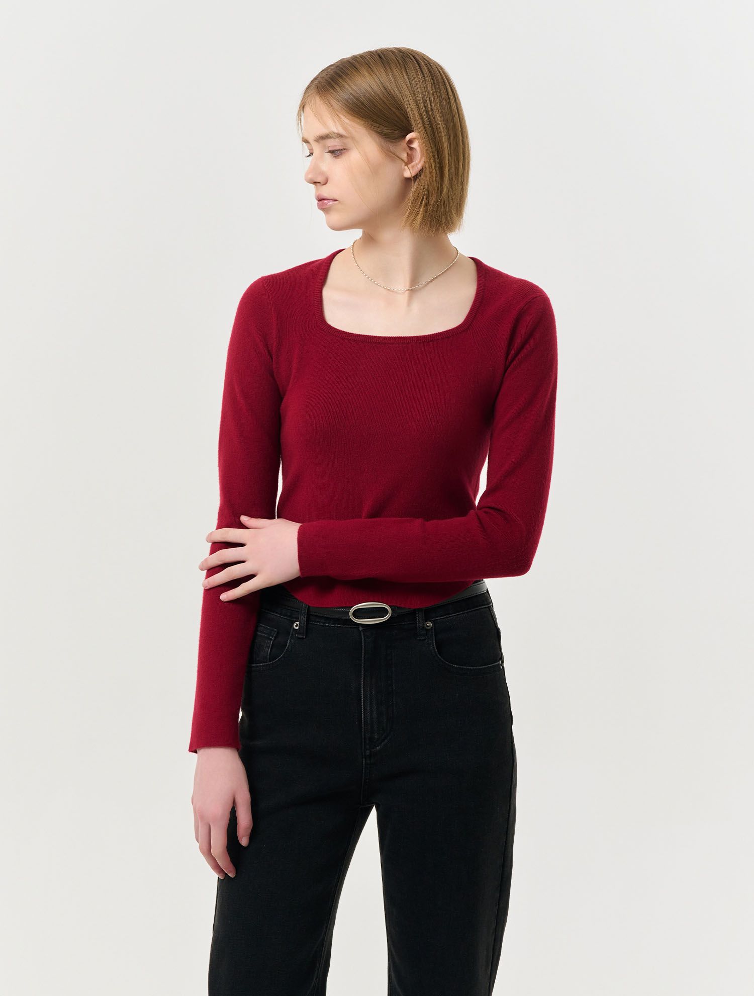 MUSINSA | GENERAL IDEA Superfine Wool Square Neck Pullover [BURGUNDY] / WBD4L05546