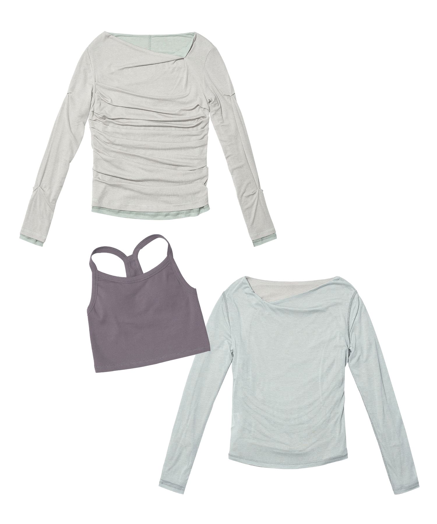 MUSINSA公式 | PARTIMENTO WOMEN Double Faced Pintuck Drape Top 2PACK_Light Grey