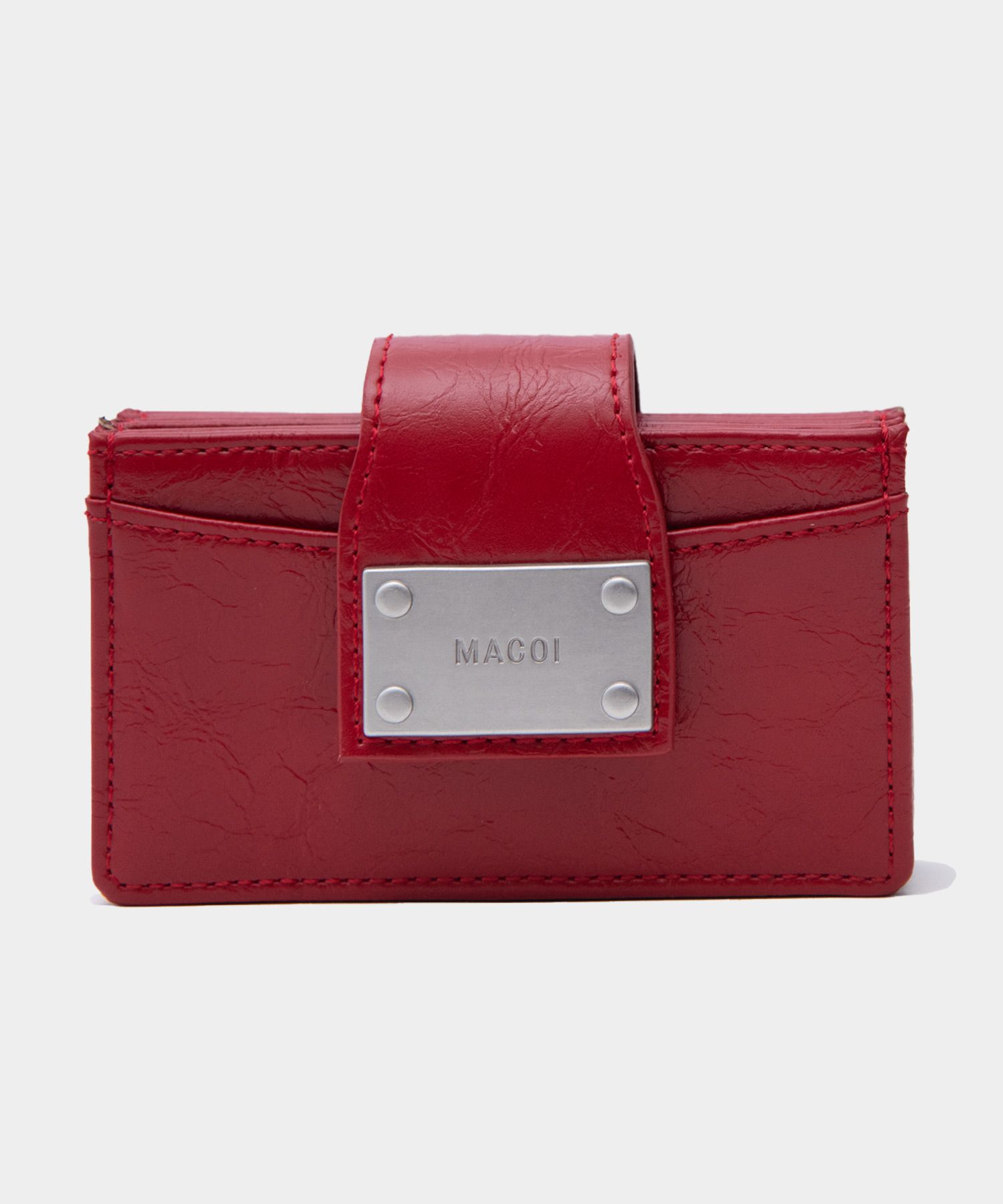 MUSINSA | MACOI Palette Snap Pocket Leather Mini Card Wallet [Red]