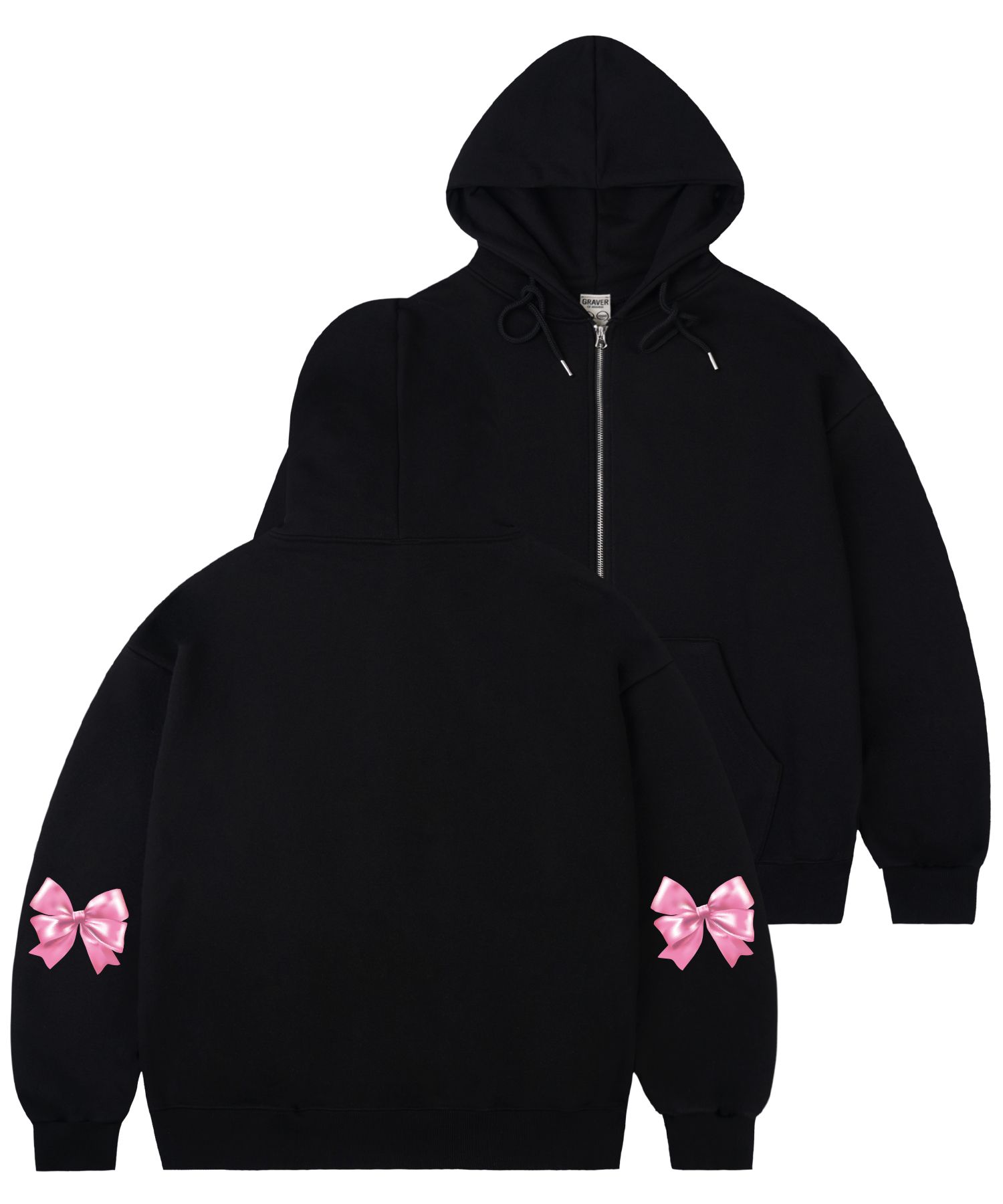 MUSINSA公式 | GRAVER [UNISEX]Elbow Ribbon Hoodie_Black