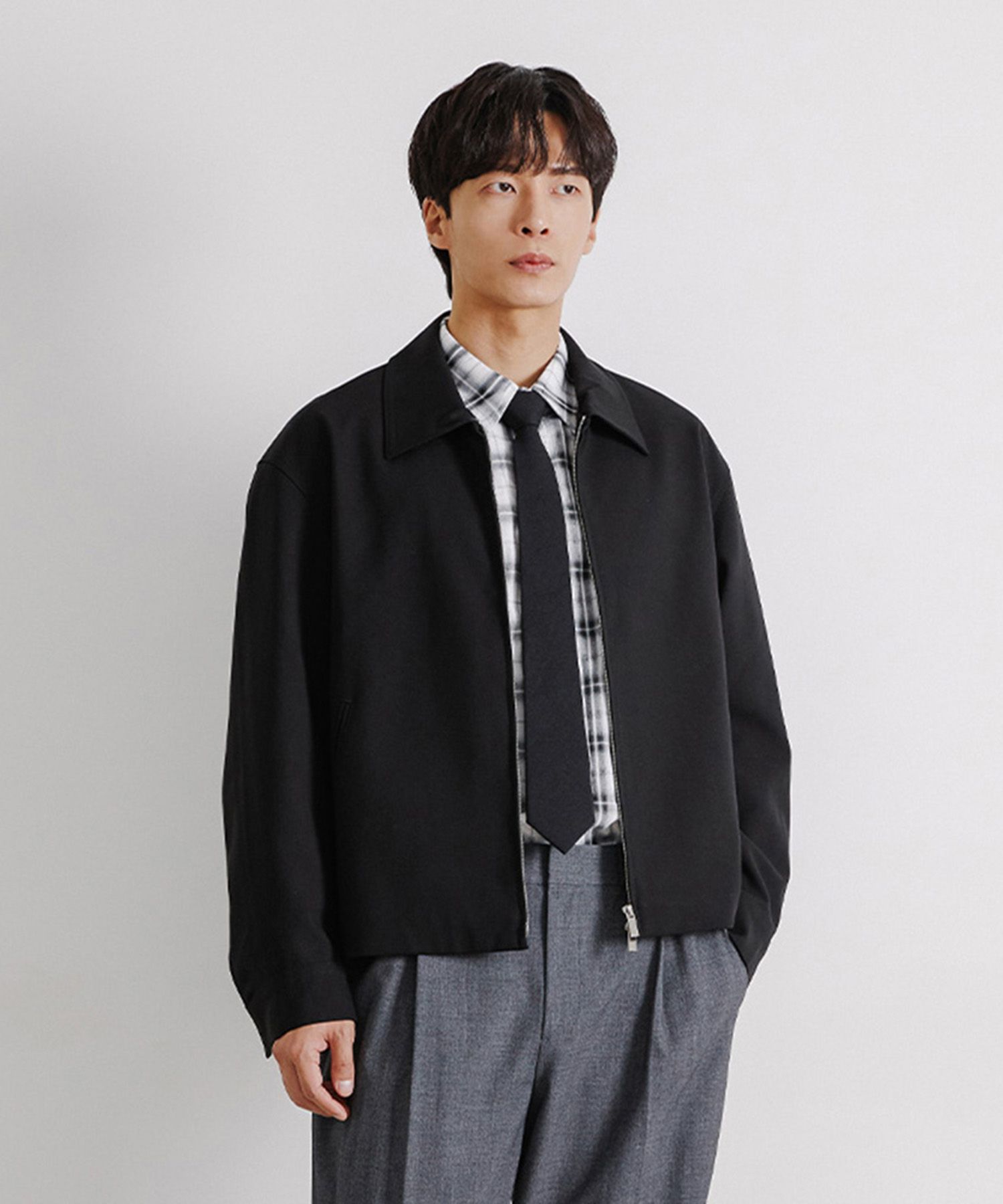 MUSINSA | AD HOC Men's Basic Simple Collar Blue Jacket Jumper (BLACK ...