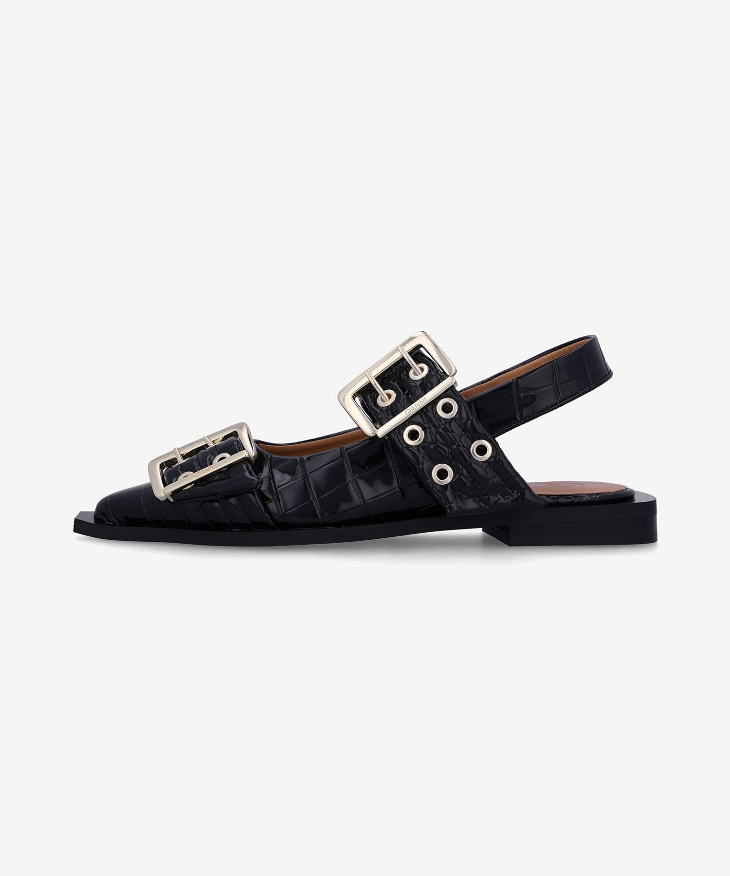 MUSINSA | GANNI Feminine Buckle Ballerina Naflac Flat Shoes - Black ...