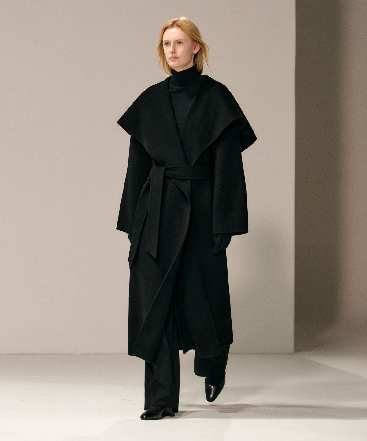 MUSINSA | RIDIFI Drape Belt Wool 100% Coat (black)