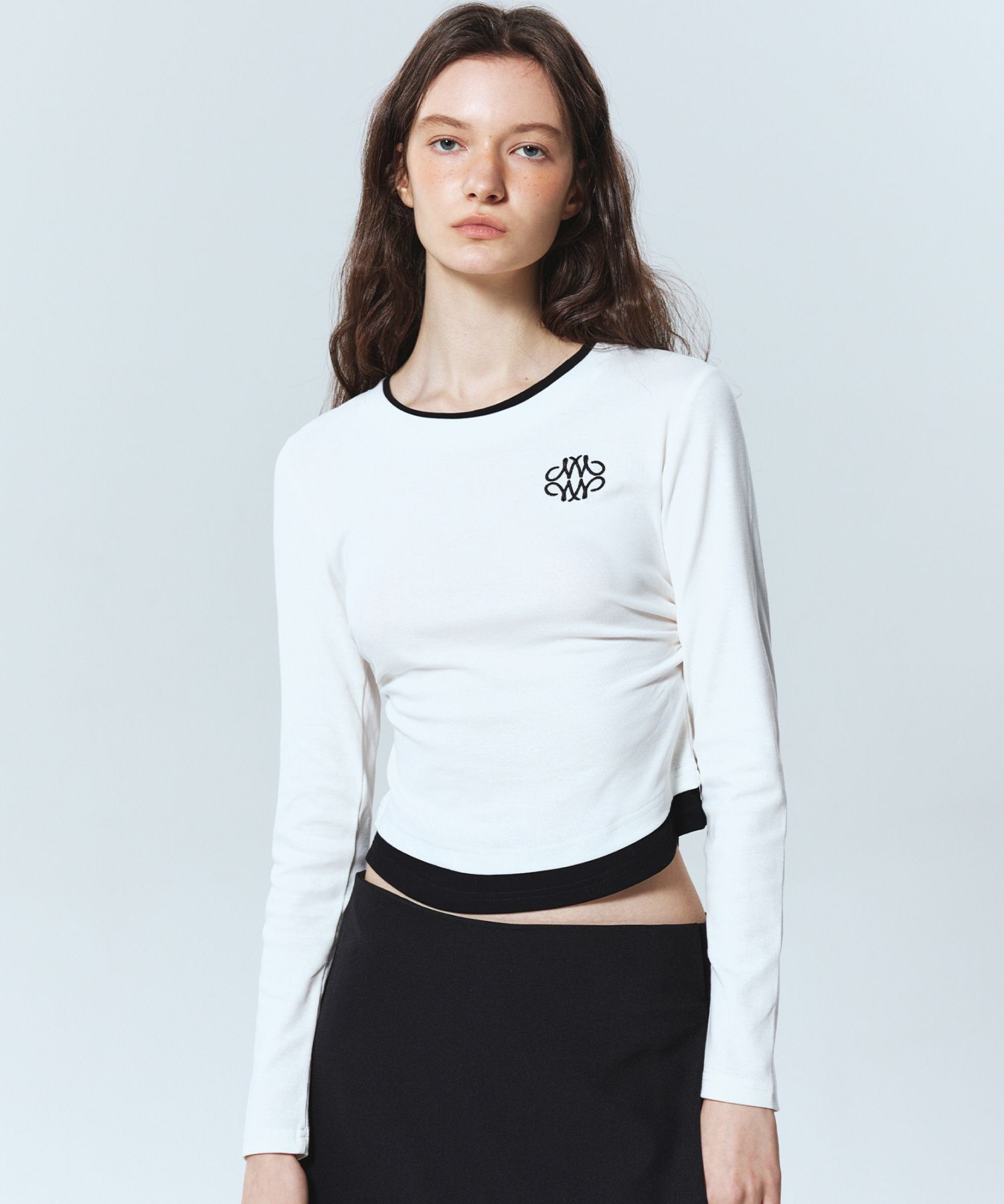 MUSINSA公式 | NICK&NICOLE SHIRRING DOUBLE LAYERED TOP_IVORY