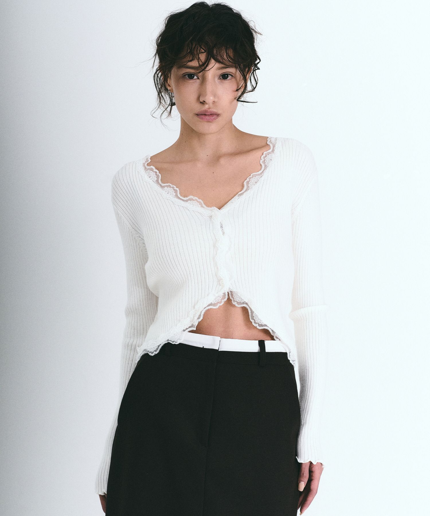 MUSINSA | NICK&NICOLE LACE FRILL ESSENTIAL CROP CARDIGAN_CREAM
