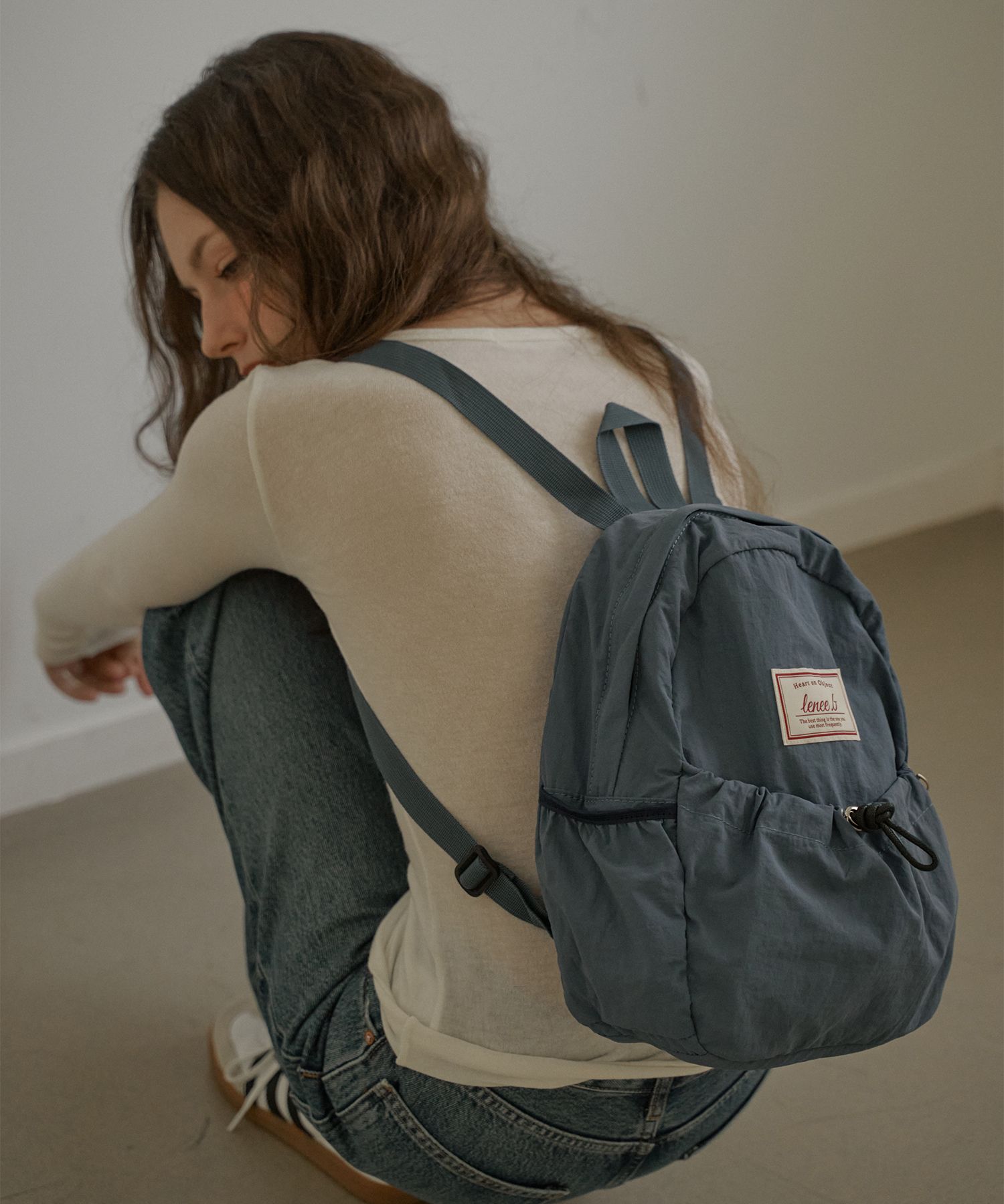 MUSINSA | LENEE B Mini String Backpack Deep Blue