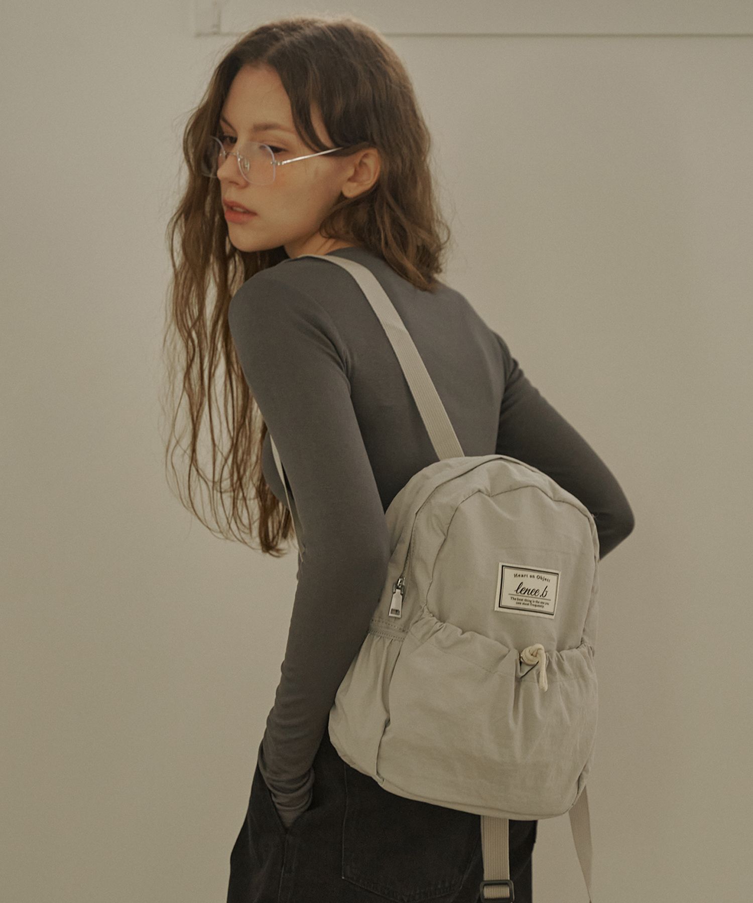 MUSINSA | LENEE B Mini String Backpack Light Grey