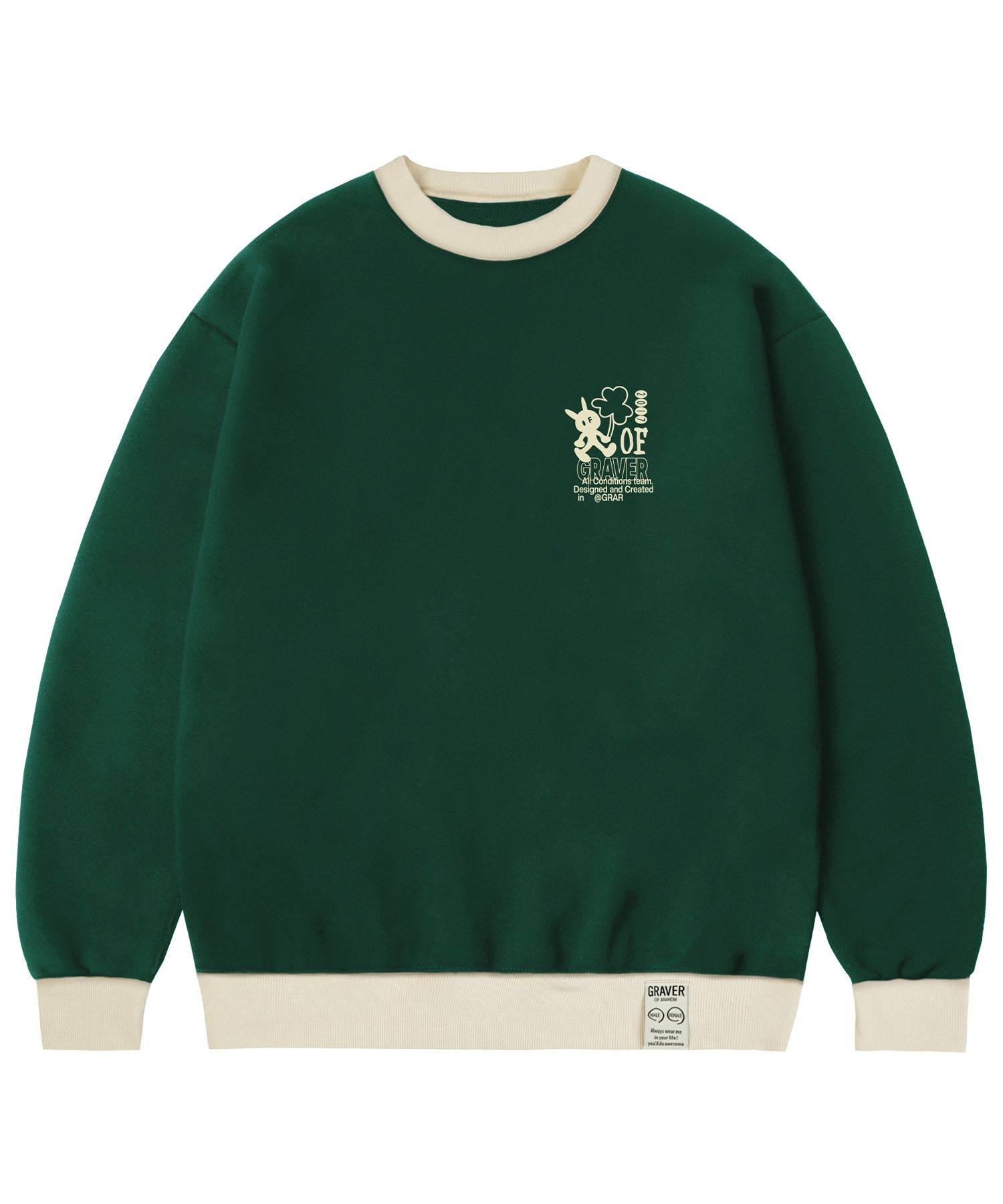 MUSINSA | GRAVER [UNISEX]LUCKY CLOVER two-tone man-to-man_green