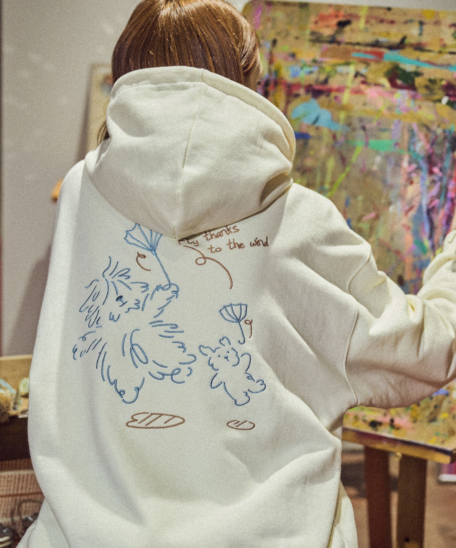 MUSINSA | CPGN STUDIO Wind Puppy Embroidered Hooded Zip-Up Cream