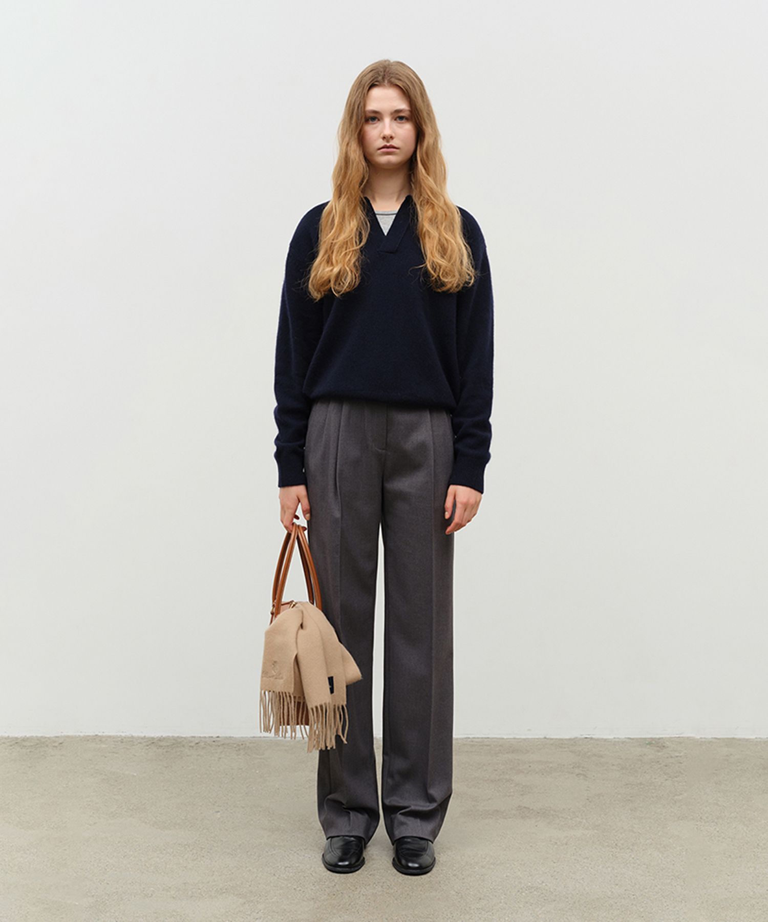 MUSINSA | DUNST FOR WOMEN DOUBLE PLEATED WOOL SLACKS CHARCOAL GREY ...