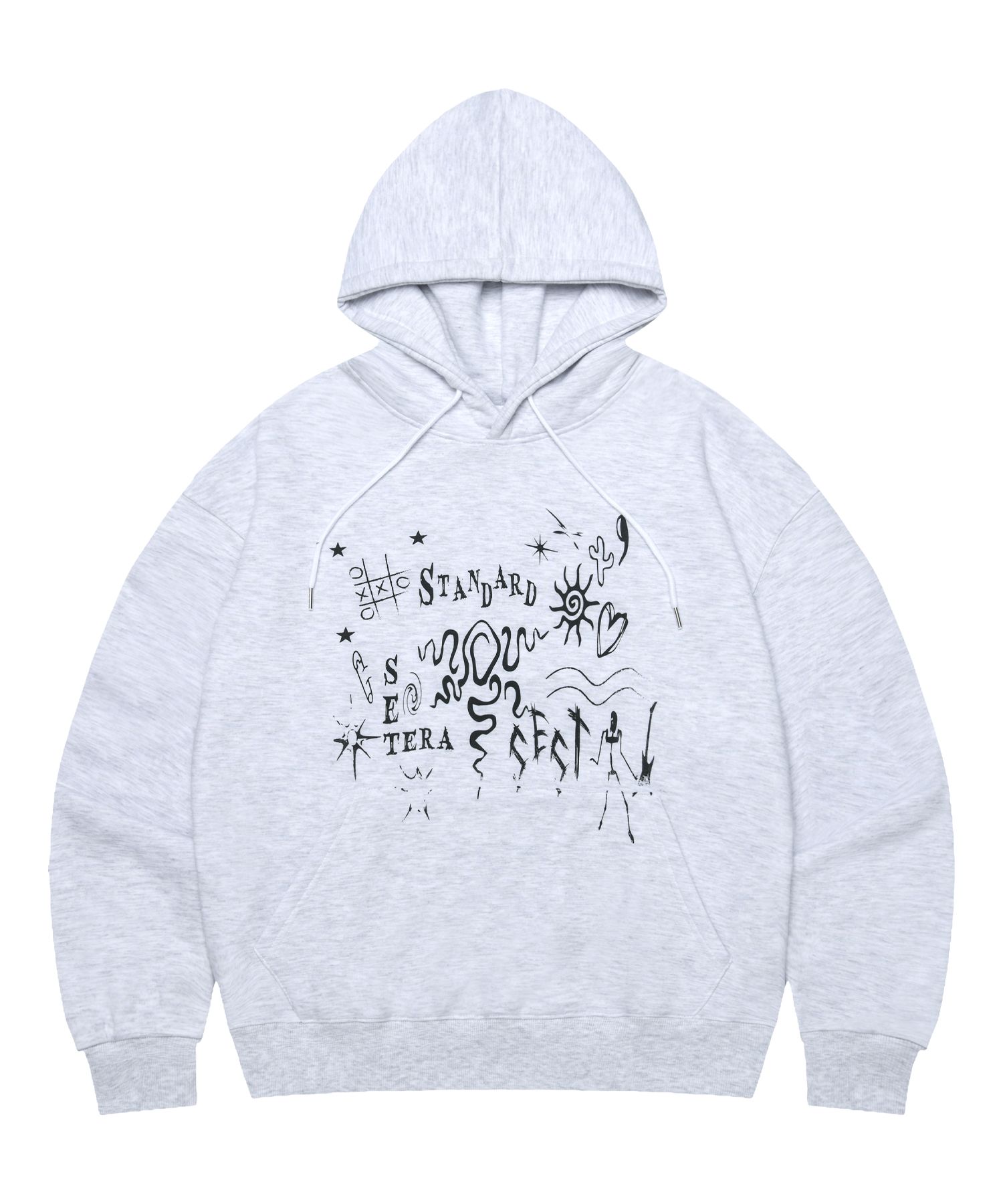 MUSINSA | S'EST DRAW HOODED T-SHIRT - WHITE MELANGE