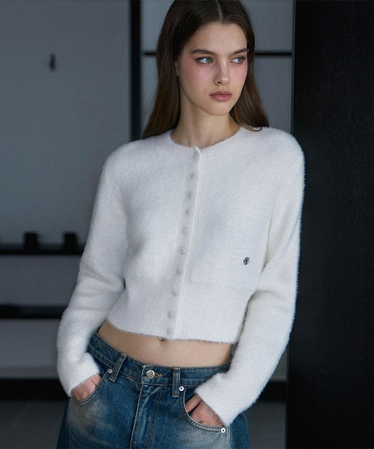 MUSINSA公式 | ROSÉ FRANTZ Fur Round Cardigan [Ivory]