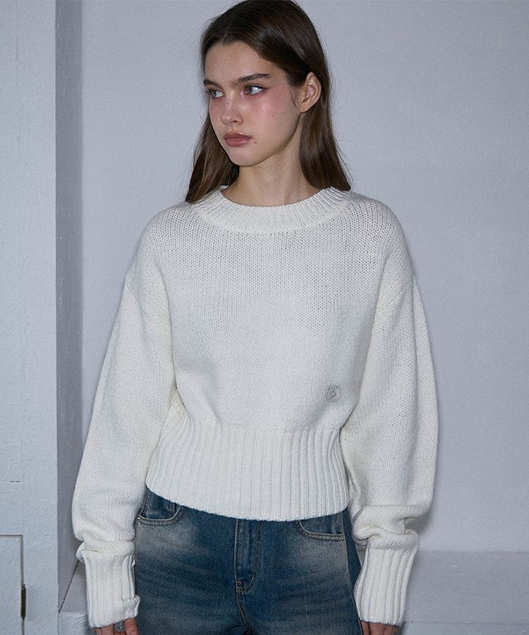 MUSINSA公式 | ROSÉ FRANTZ Basic Crop Knit [Ivory]