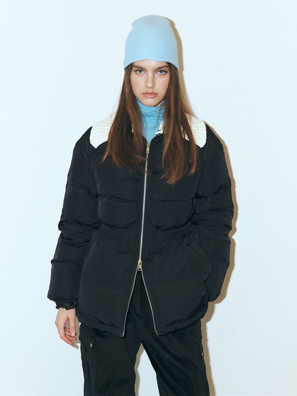 MUSINSA公式 | ETMON Knit-Collar Duck Down Padding, Black