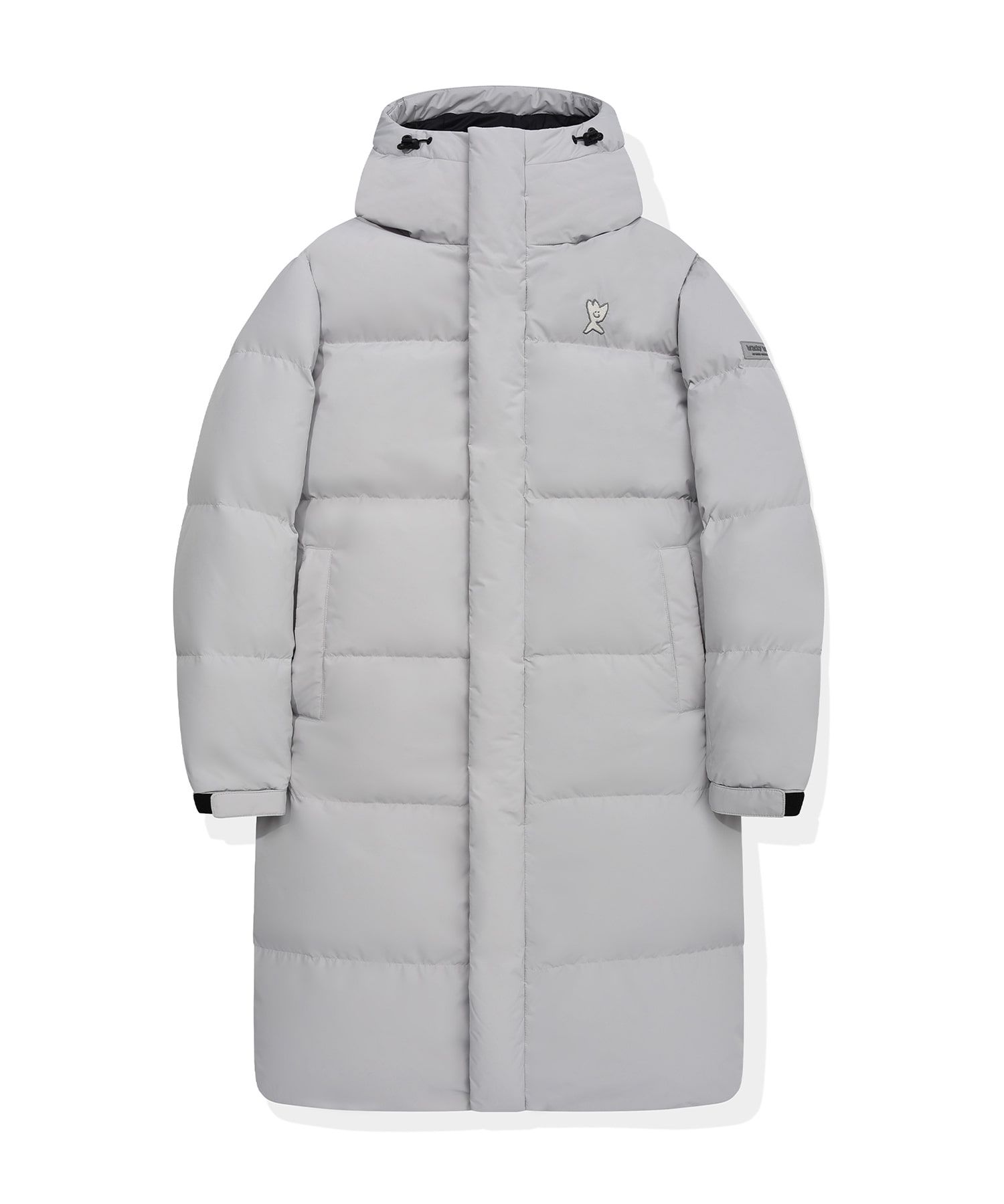 MUSINSA | WACKY WILLY Logo Wappen Hood Long Down Jumper Light Gray