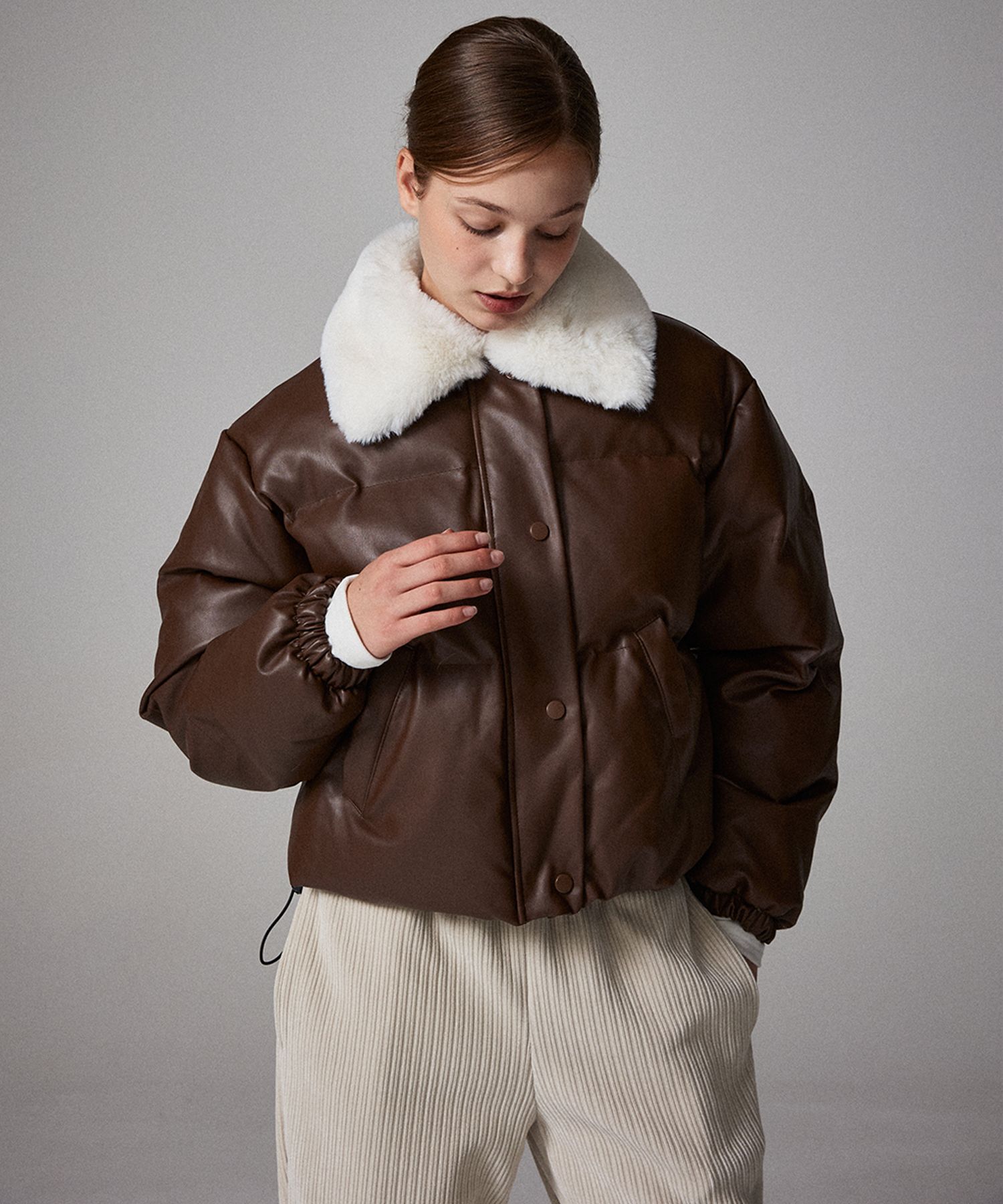 MUSINSA公式 | AWESOME STUDIO Mink fur collar faux leather short padding brown