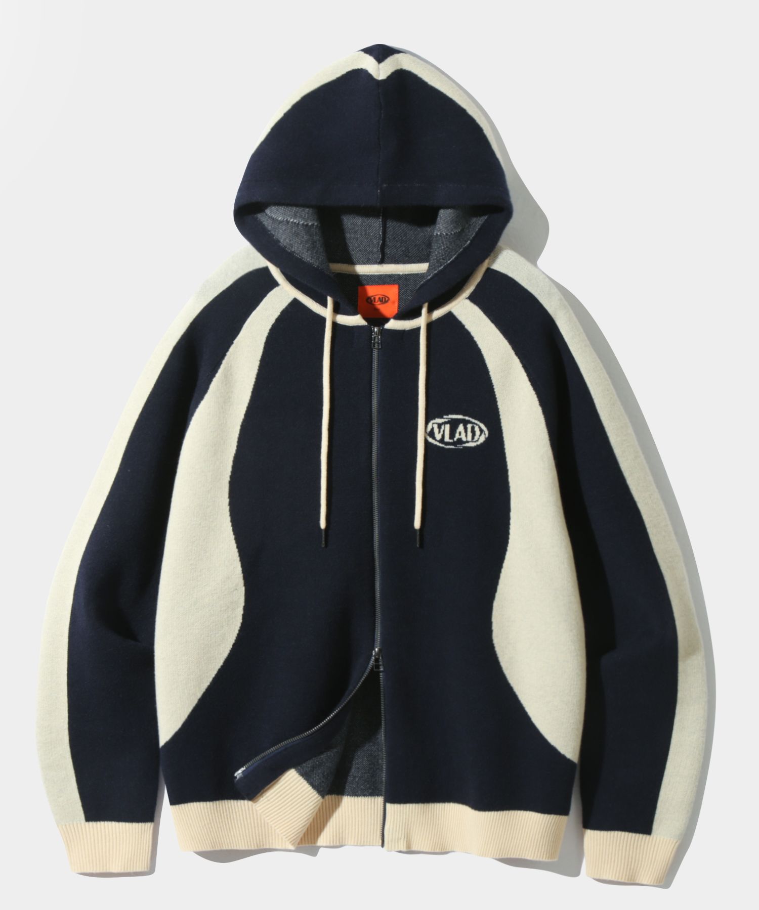 MUSINSA | DIMITRI BLACK VLAD Slash Knit Hooded Zip-Up_Navy