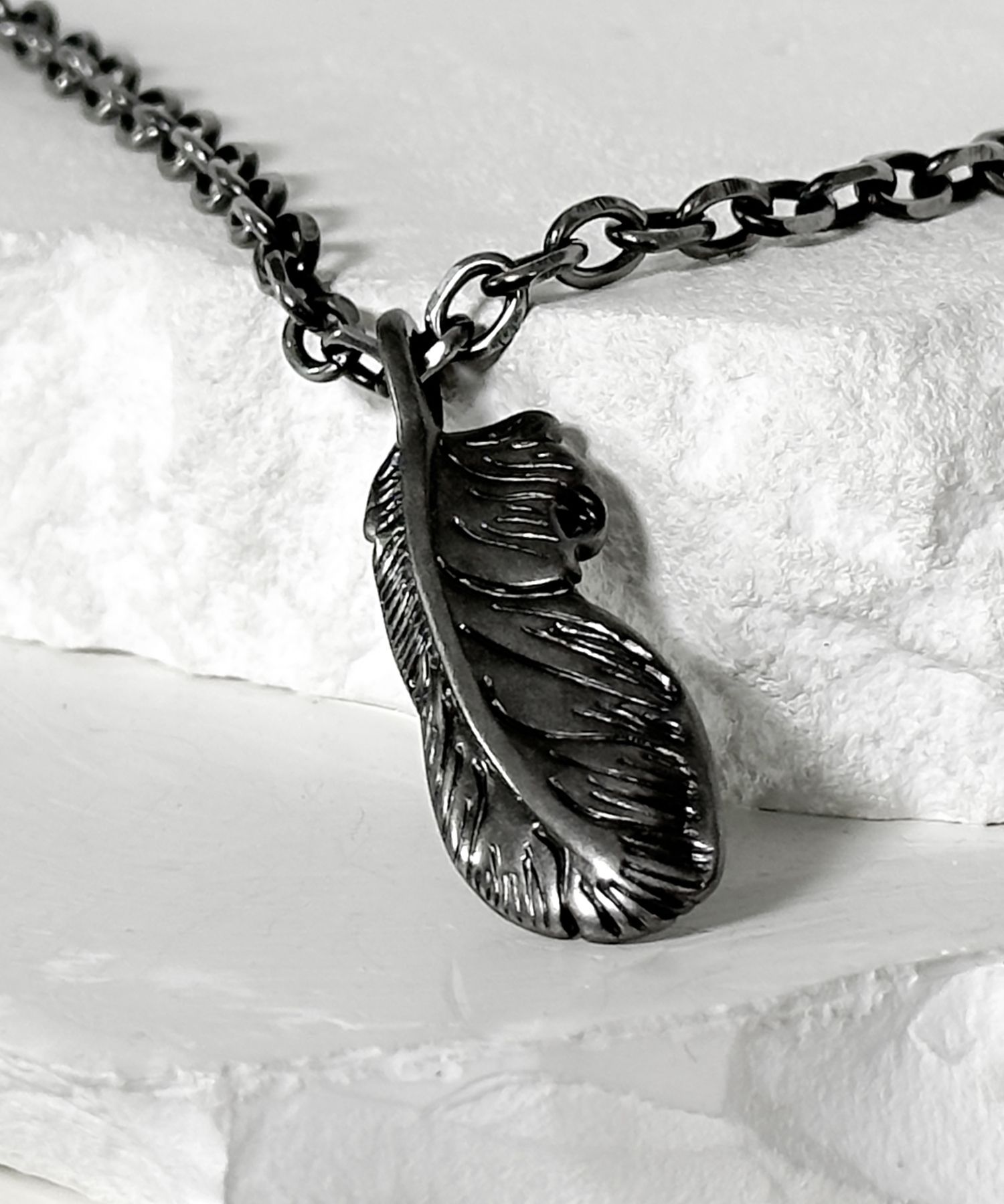 MUSINSA | BLESSED BULLET ss-black line feather chain necklace_black silver