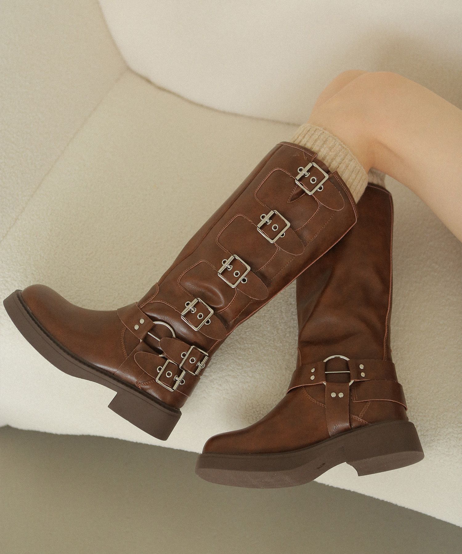 MUSINSA | FRI FLA ljh1021 biker long boots - brown