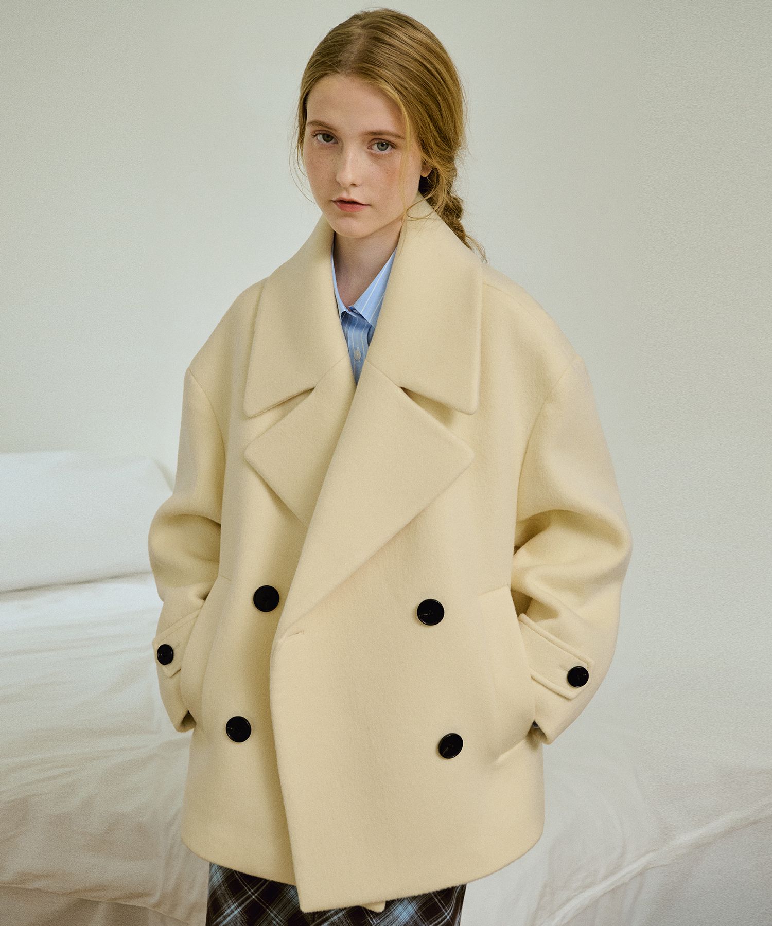 MUSINSA | GOCORI Oversized Double Wool Pea Coat - Butter Milk Double ...
