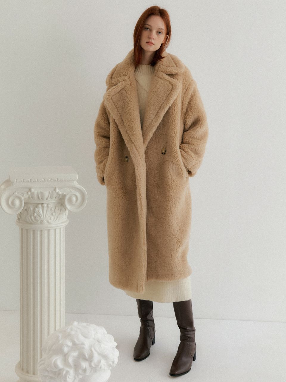 MUSINSA公式 | HUNCH Teddy bear tailored long coat (3color)
