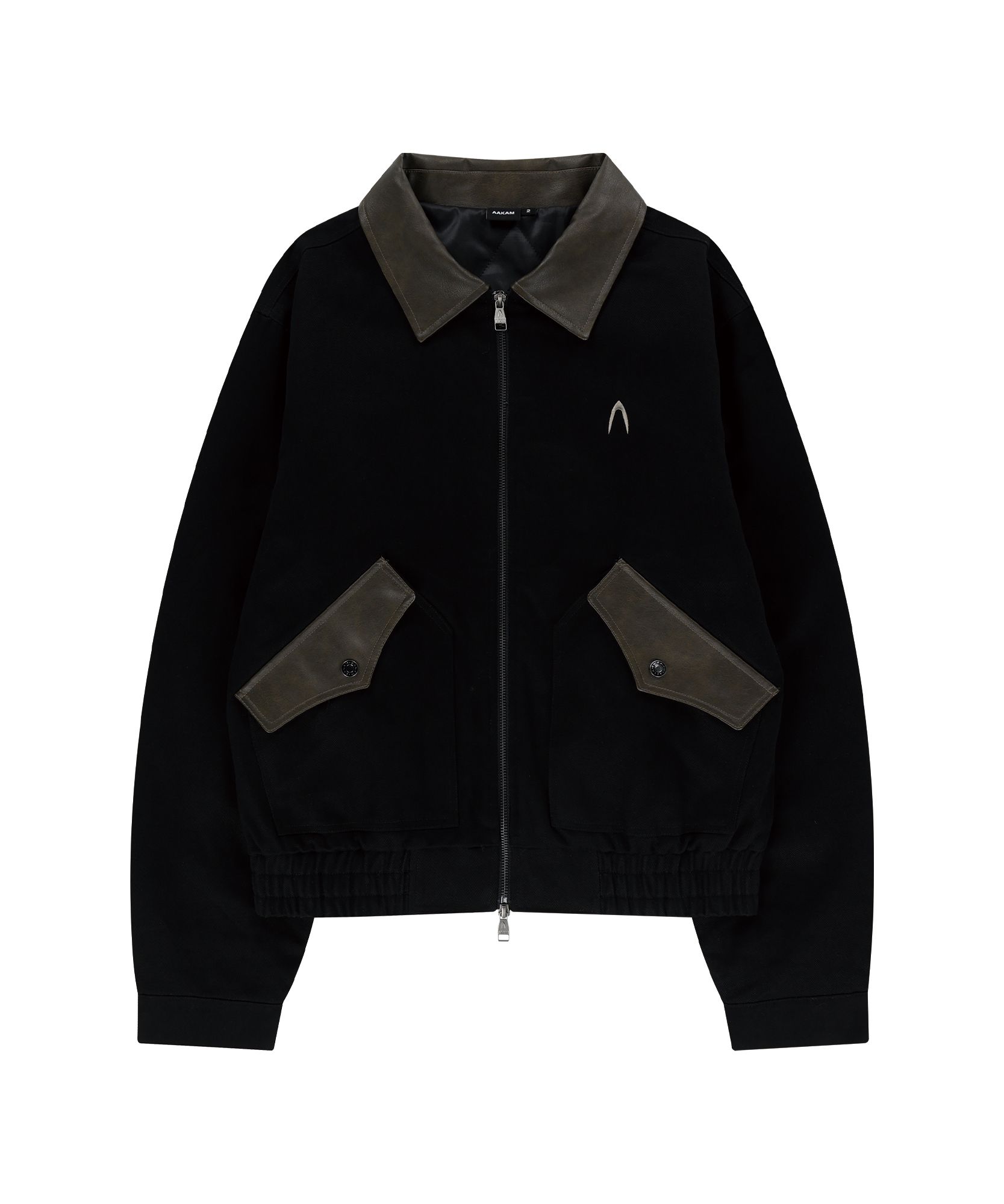 MUSINSA公式 | AAKAM Contrast Leather Work Jacket (Black)