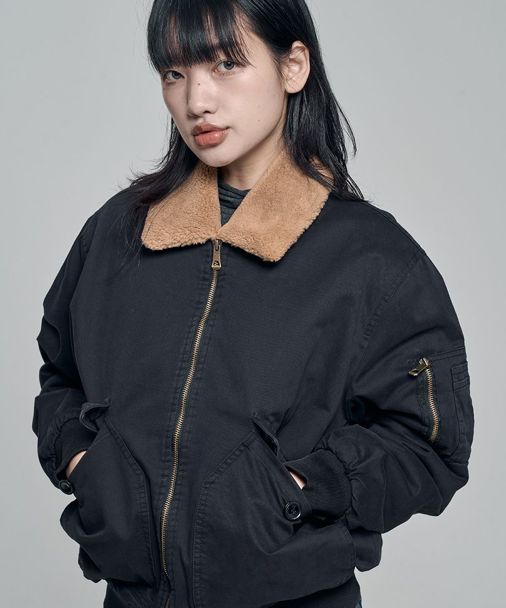 MUSINSA | CHICKS Kara fur bomber jacket navy