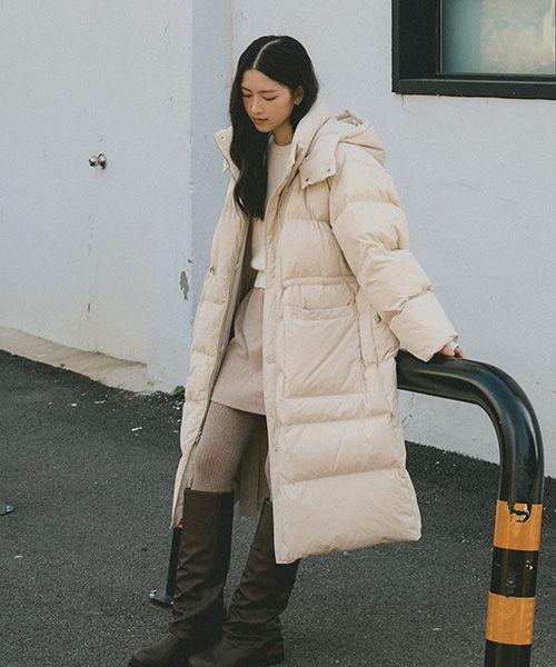 MUSINSA | LINGSEOUL hooded reversible goose down long padding jumper-cream