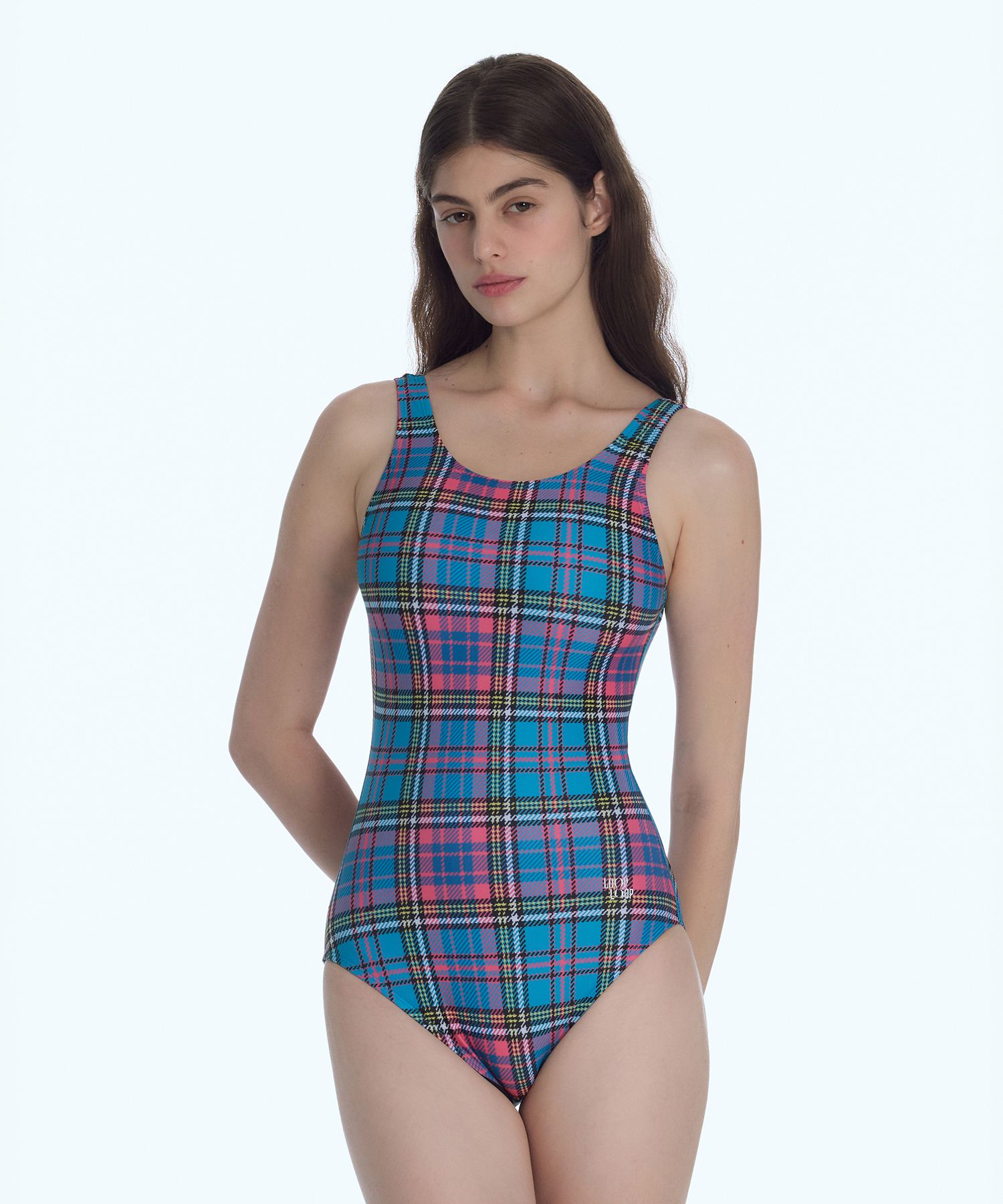 MUSINSA | LOOPLOOP [Preppy Check_Blue] U-Back One Piece Swimsuit