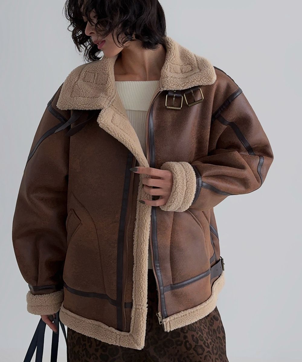 MUSINSA | THE GREEN LAB Eco Leather Sherpa Mustang Jacket [Brown]