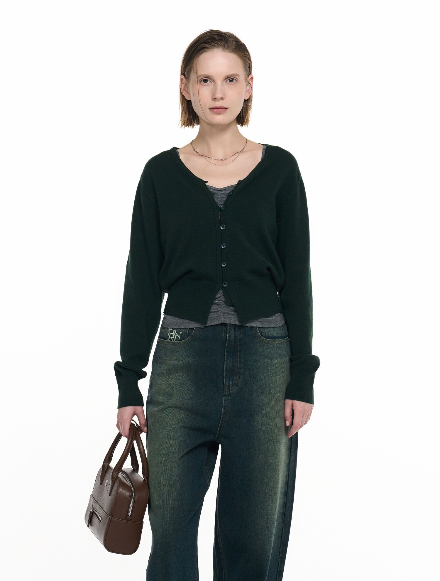 MUSINSA公式 | GENERAL IDEA Signature V-neck Angora Cardigan [GREEN ...