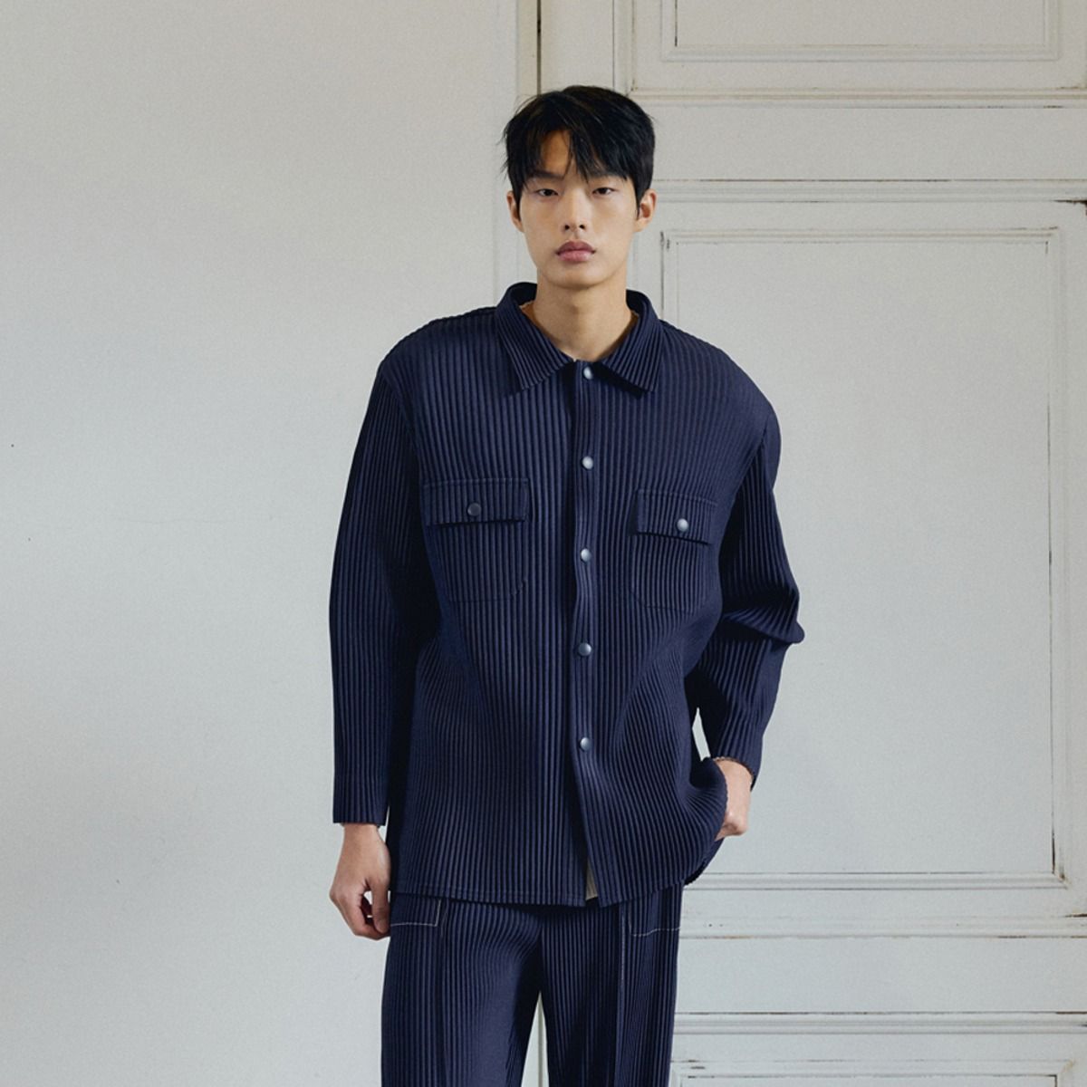 MUSINSA | MONPLISSE PARIS [Men's] Pleated Work Jacket [Navy]