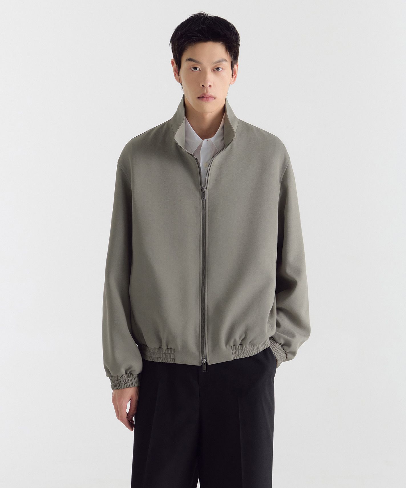 MUSINSA | MUSINSA STANDARD Crepe High Neck Blue Jacket [Khaki Grey]