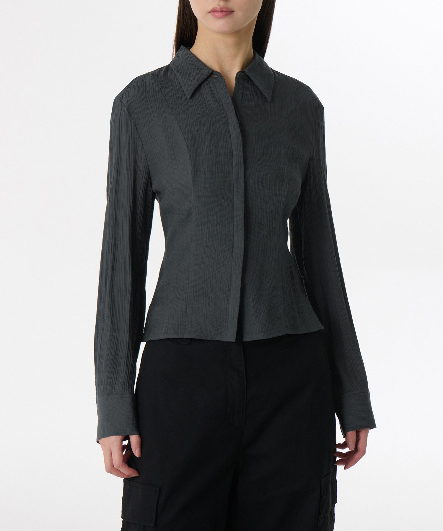 MUSINSA | MUSINSA STANDARD WOMAN Women's Slim Fit Sheer Crinkle Shirt ...