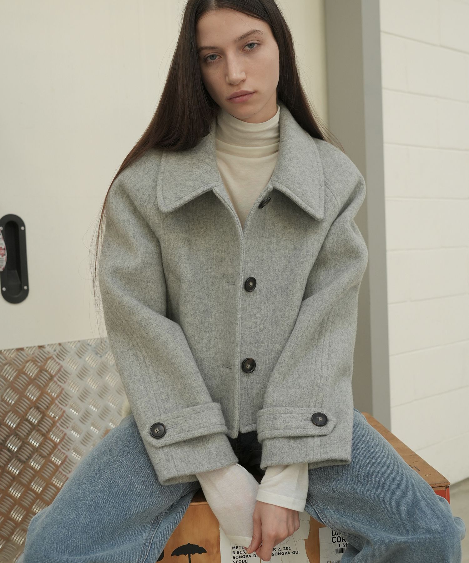 MUSINSA | P/A RAGLAN SHORT WOOL COAT / GREY