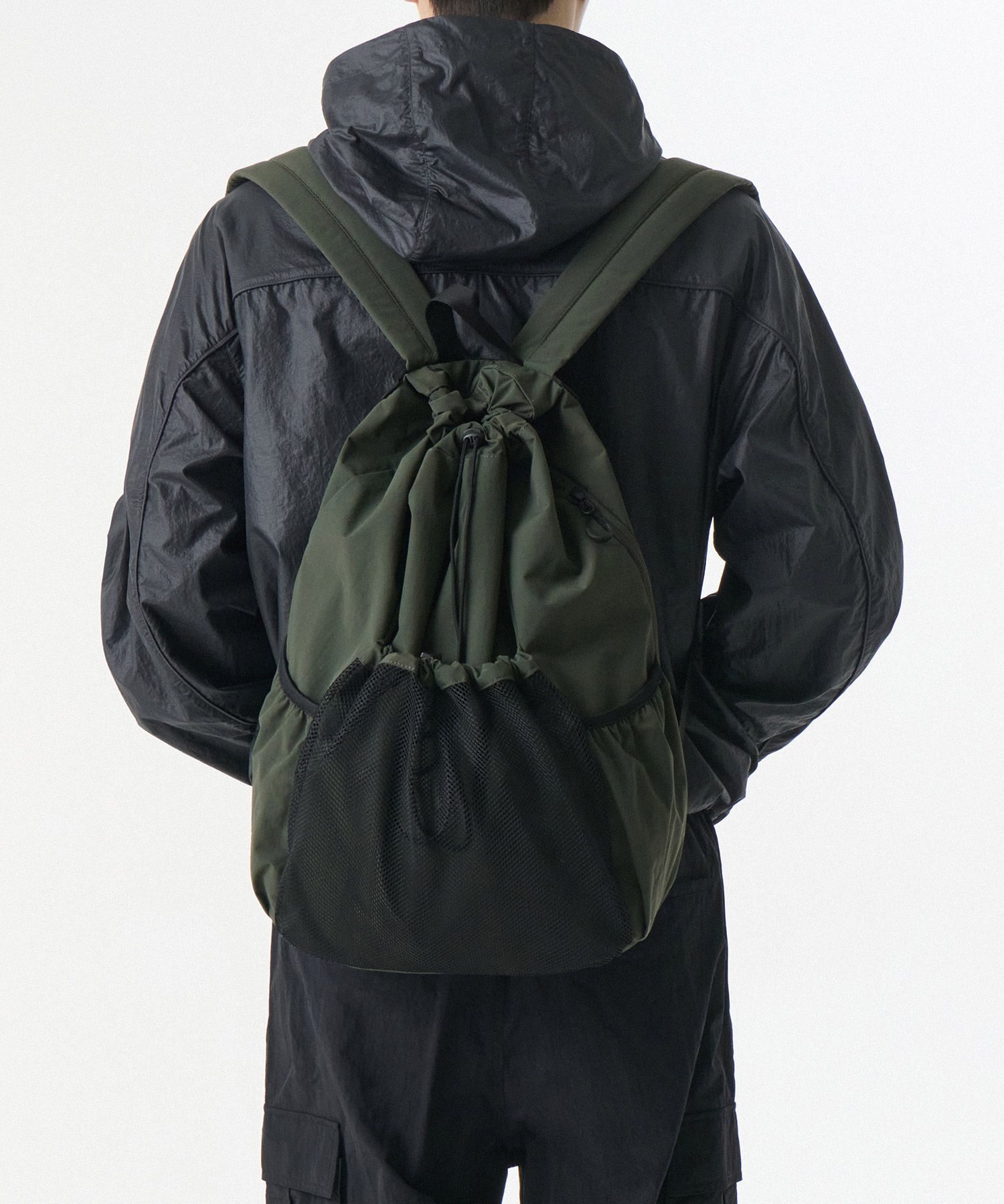 MUSINSA | MUSINSA STANDARD Ripstop Mesh Pocket Drawstring Backpack [Khaki]