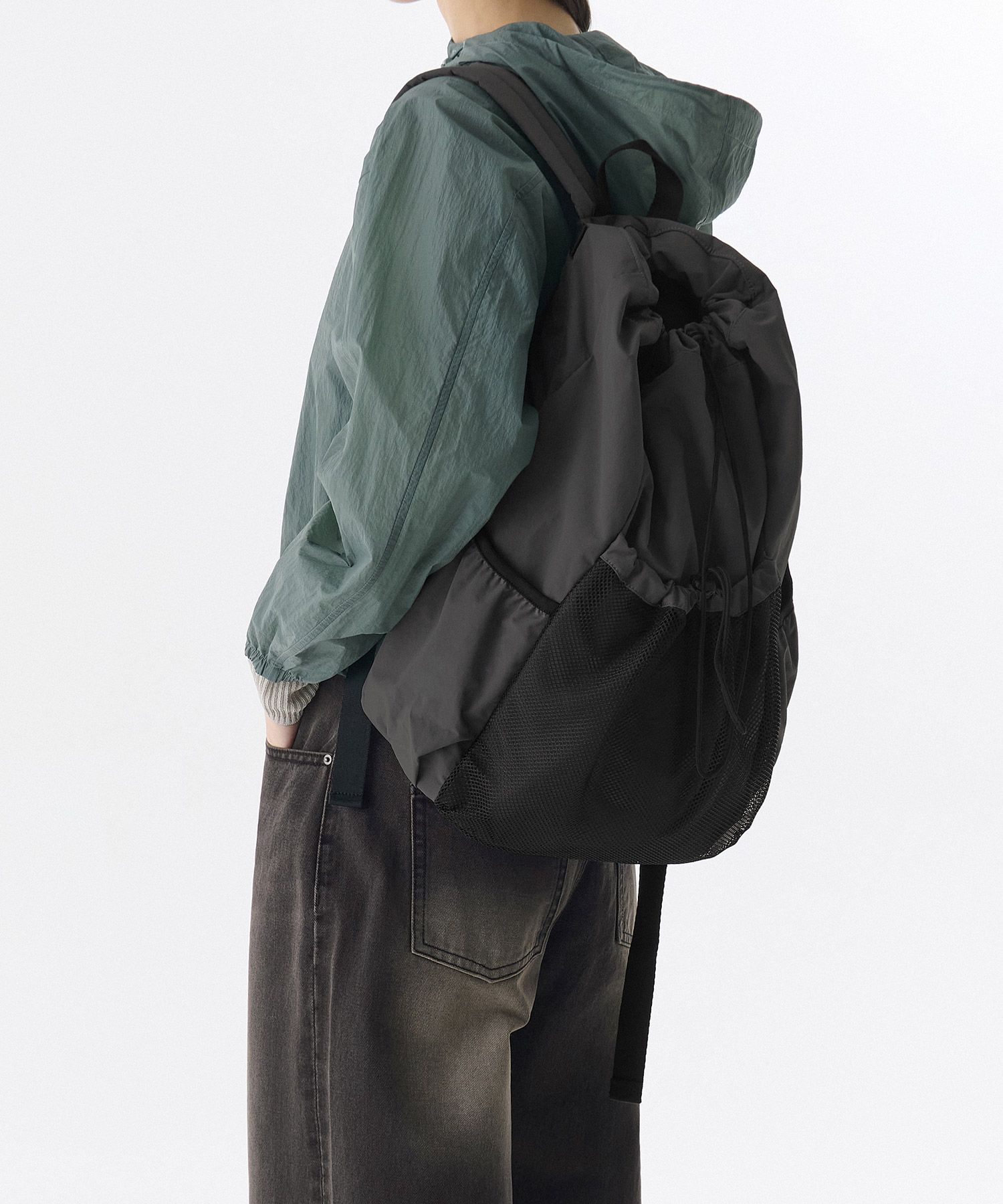 MUSINSA | MUSINSA STANDARD Ripstop Mesh Pocket Drawstring Backpack [Grey]