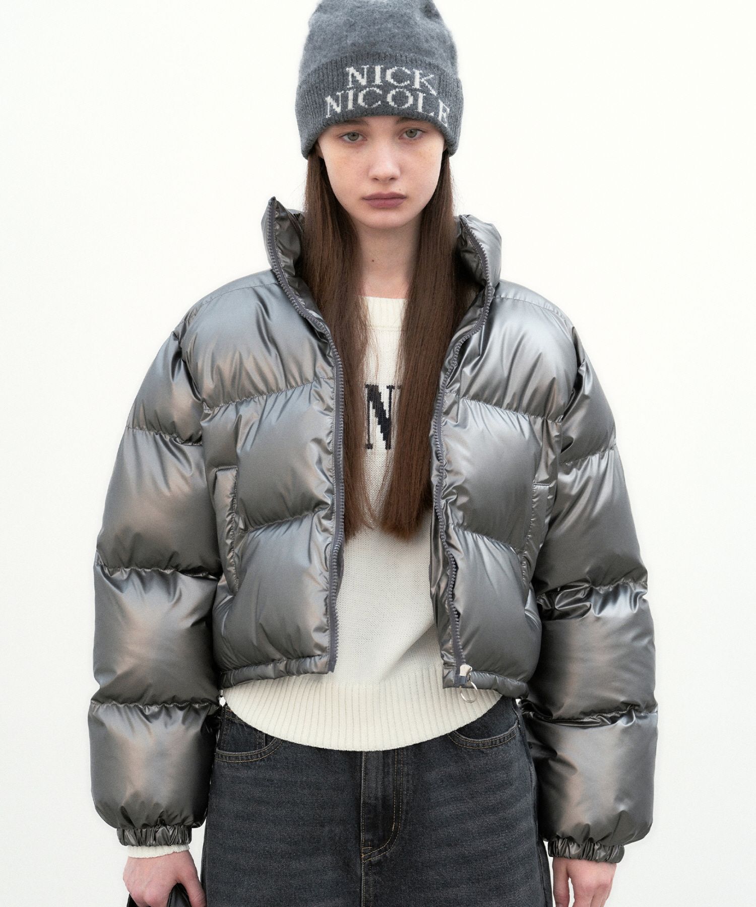 MUSINSA | NICK&NICOLE GLOSSY CROP PUFFER PADDING_CHARCOAL