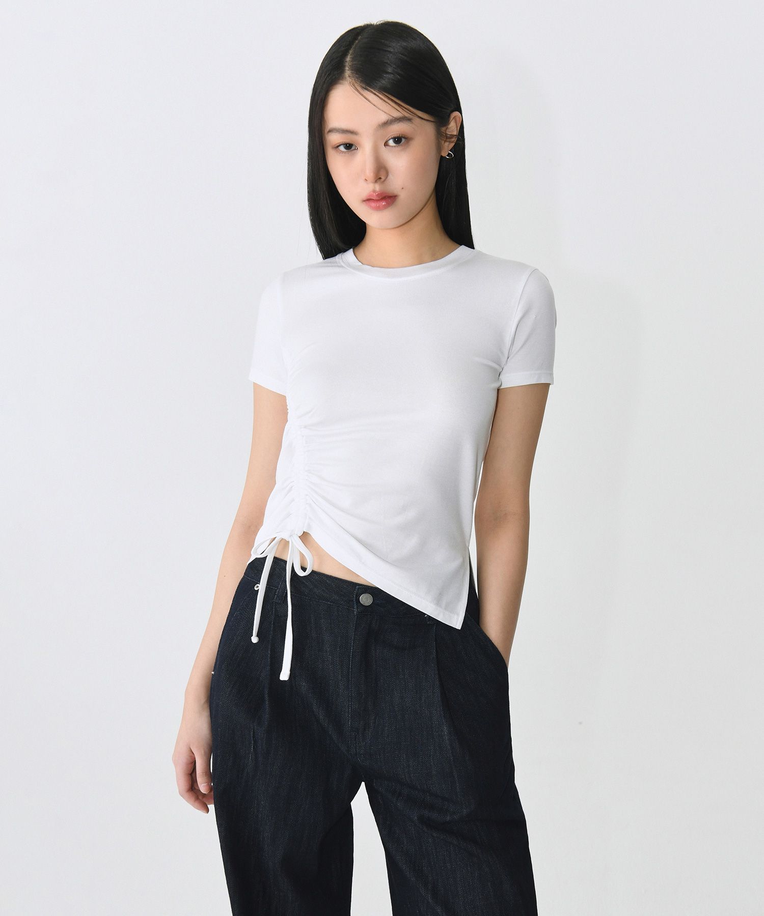 MUSINSA | MUSINSA STANDARD WOMAN Women's Tencel Side Ruched T-Shirt [White]