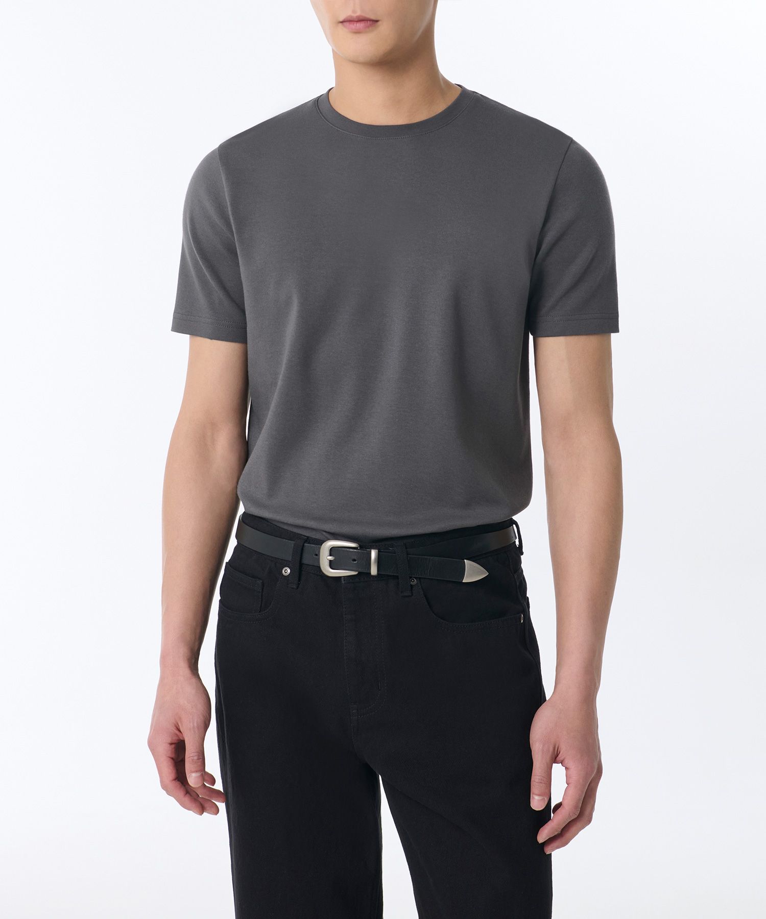 MUSINSA | MUSINSA STANDARD Muscle Fit Crew Neck Modal T-Shirt [Gunmetal]