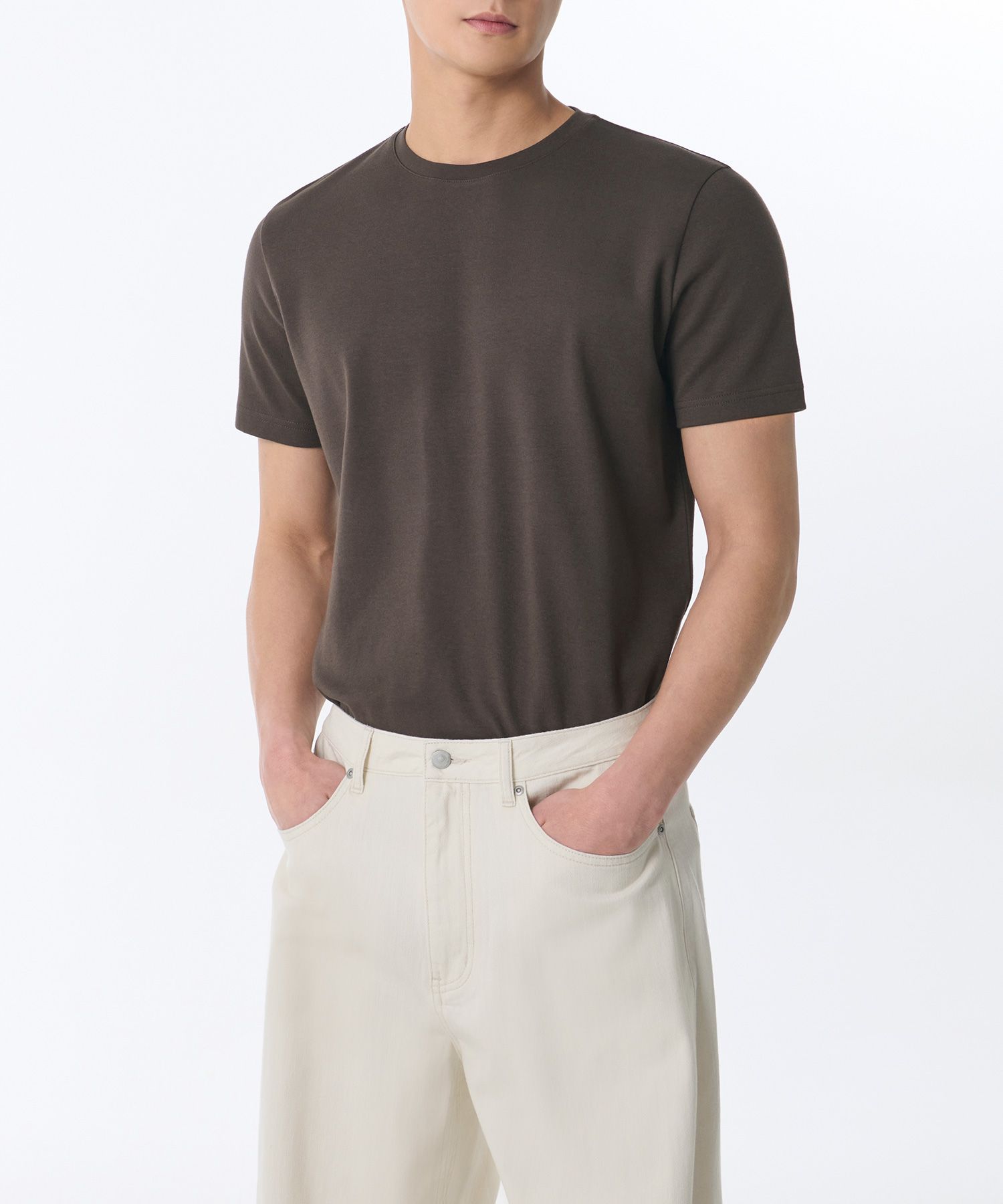 MUSINSA | MUSINSA STANDARD Muscle Fit Crew Neck Modal T-Shirt [Dark Brown]